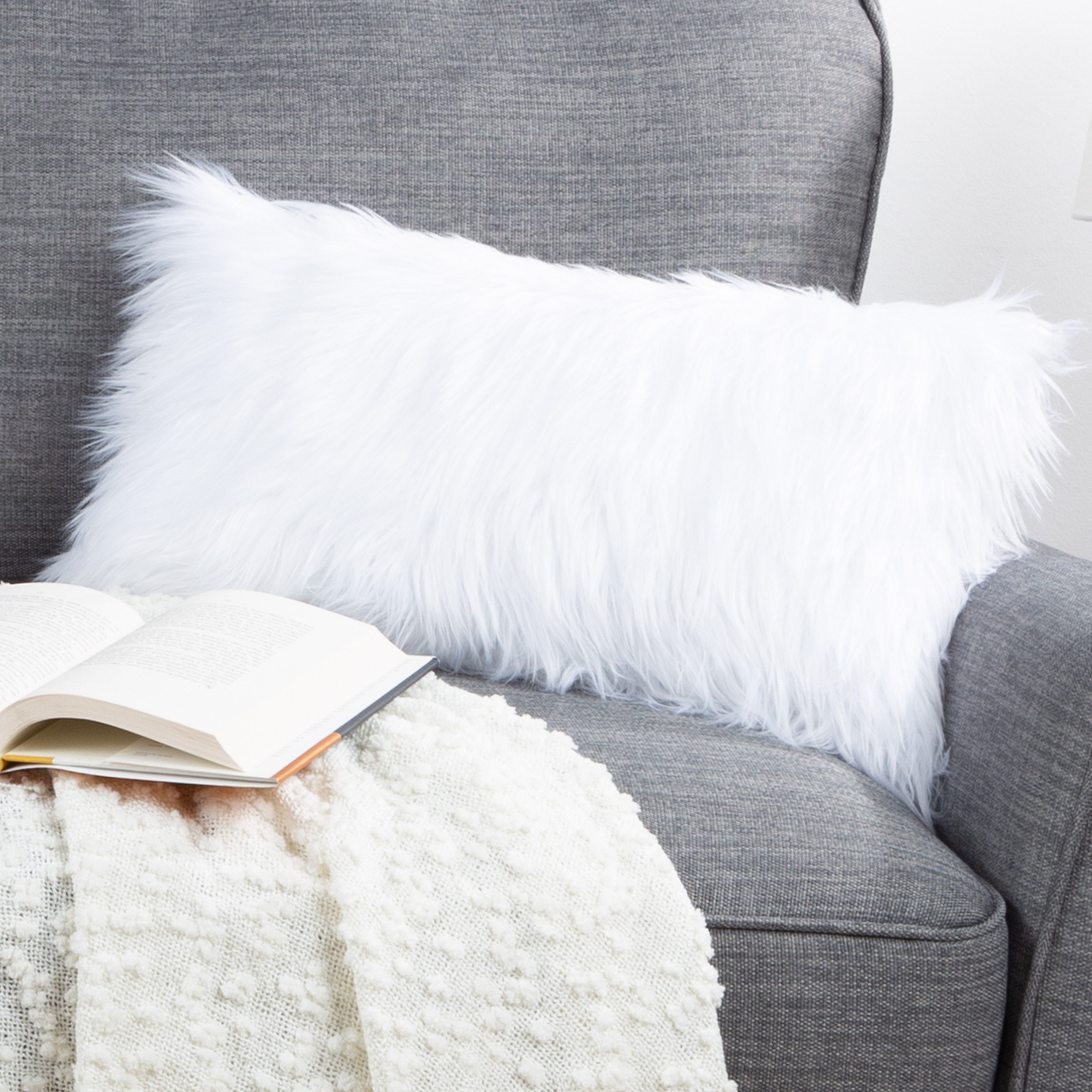 Lavish Home 2x20 Faux Fur Decorative Pillow Insert and Cover + Plush ...