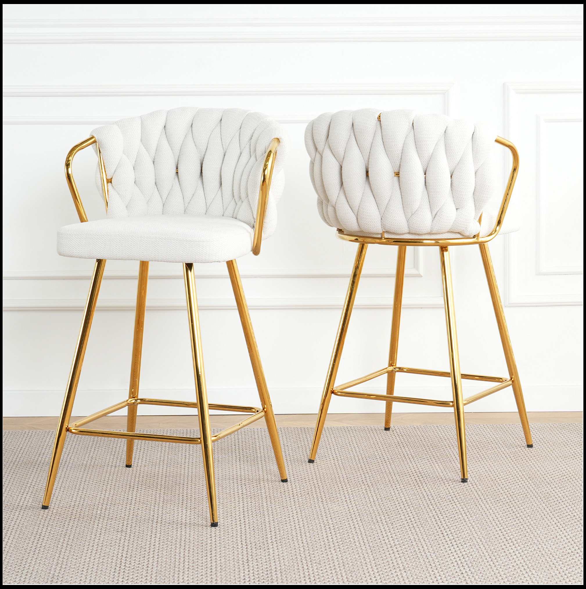 Mercer41 Modern Design High Stool Gold Plated Legs Kitchen Dining White ...