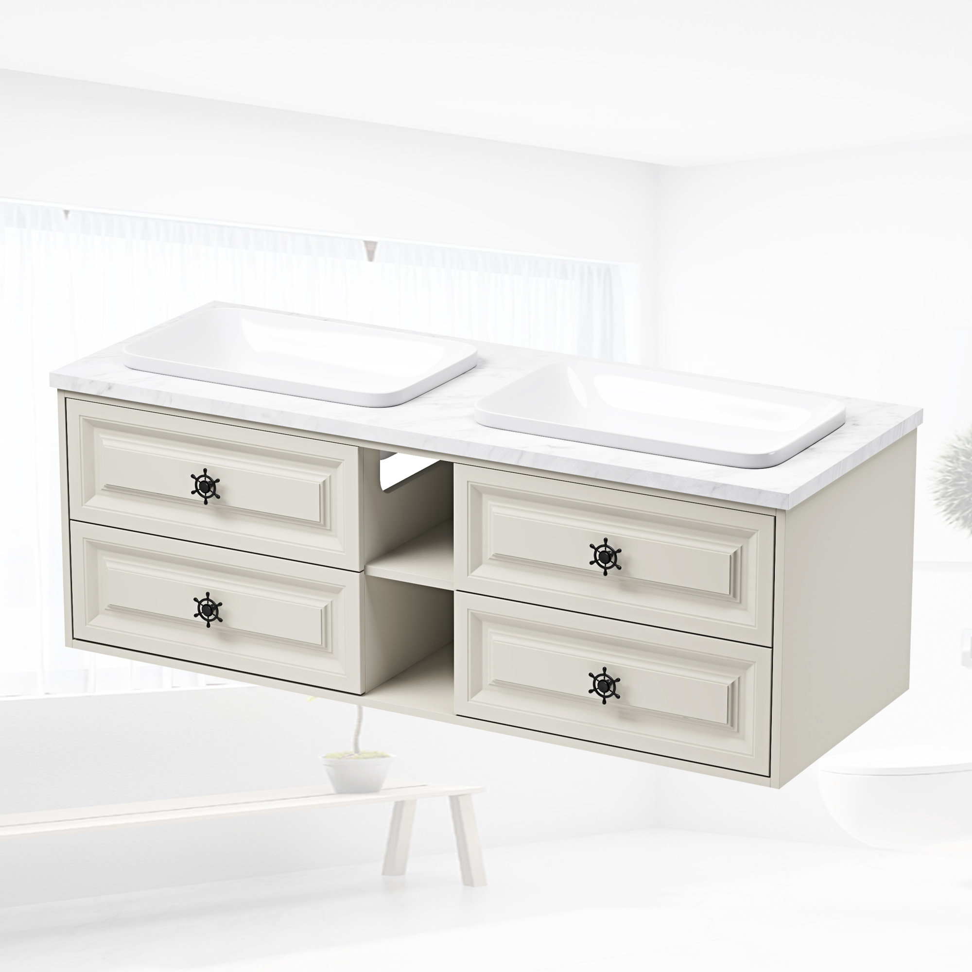Red Barrel Studio® Nijha 60'' Double Bathroom Vanity with Marble Top ...