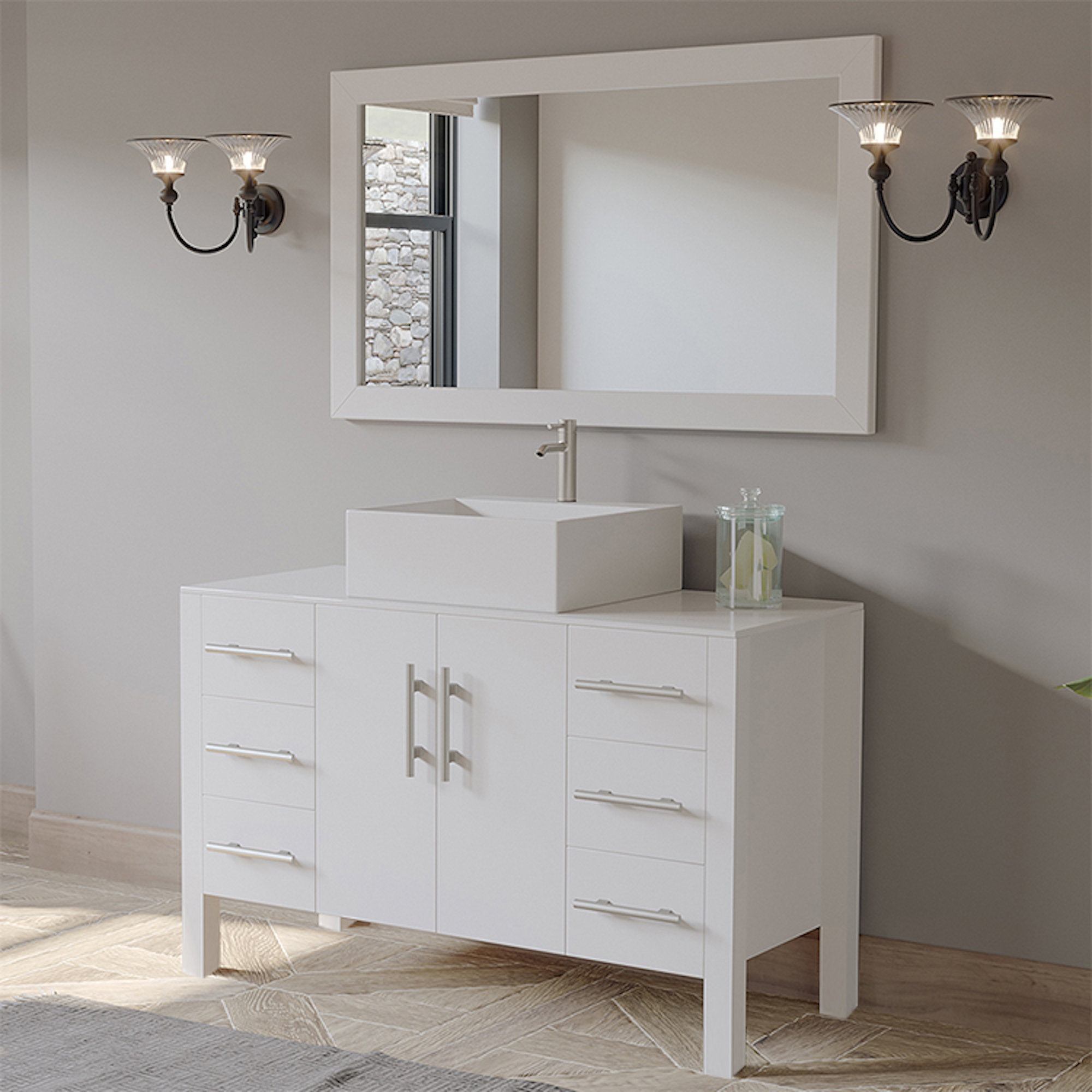 Wrought Studio Sharan 48" Single Bathroom Vanity Set with Mirror ...