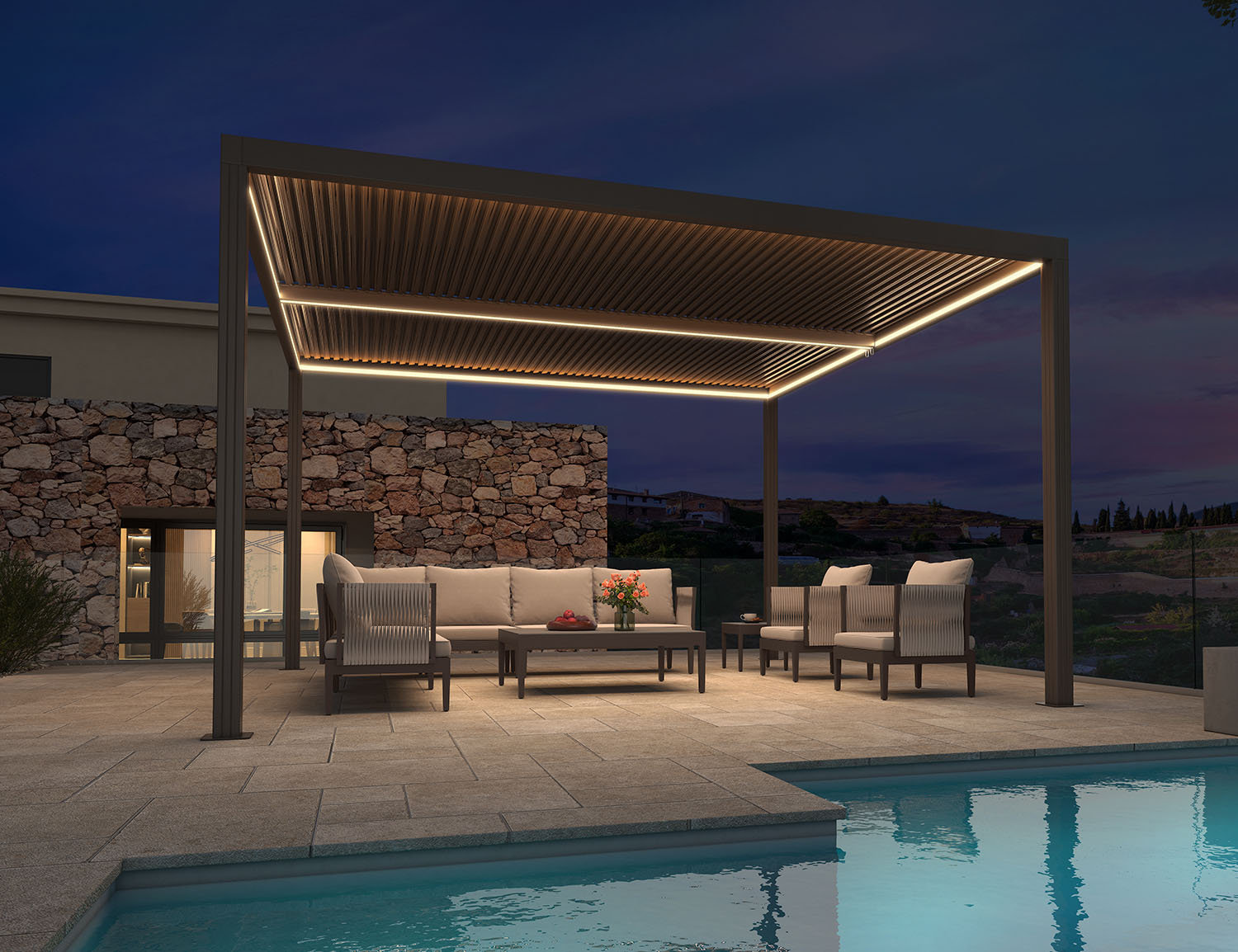 Purple Leaf Outdoor Louvered Pergola With Integrated Led Strip Lights ...