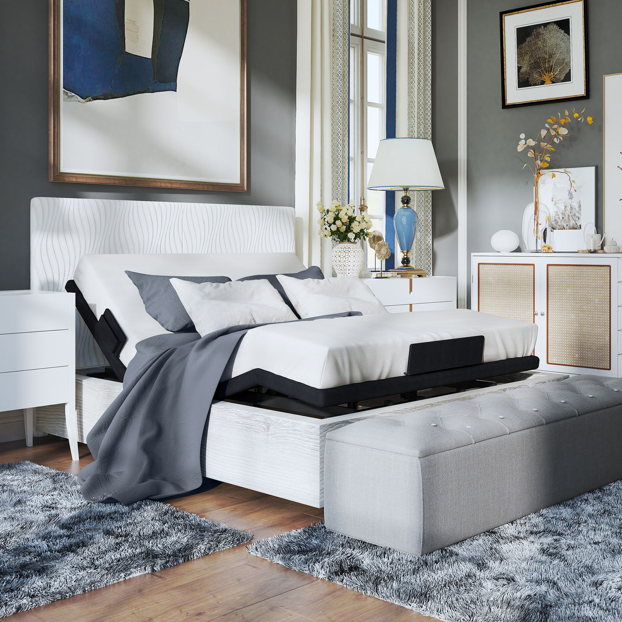 Alwyn Home Onycha Zero Clearance Adjustable Massaging Bed Frame with ...