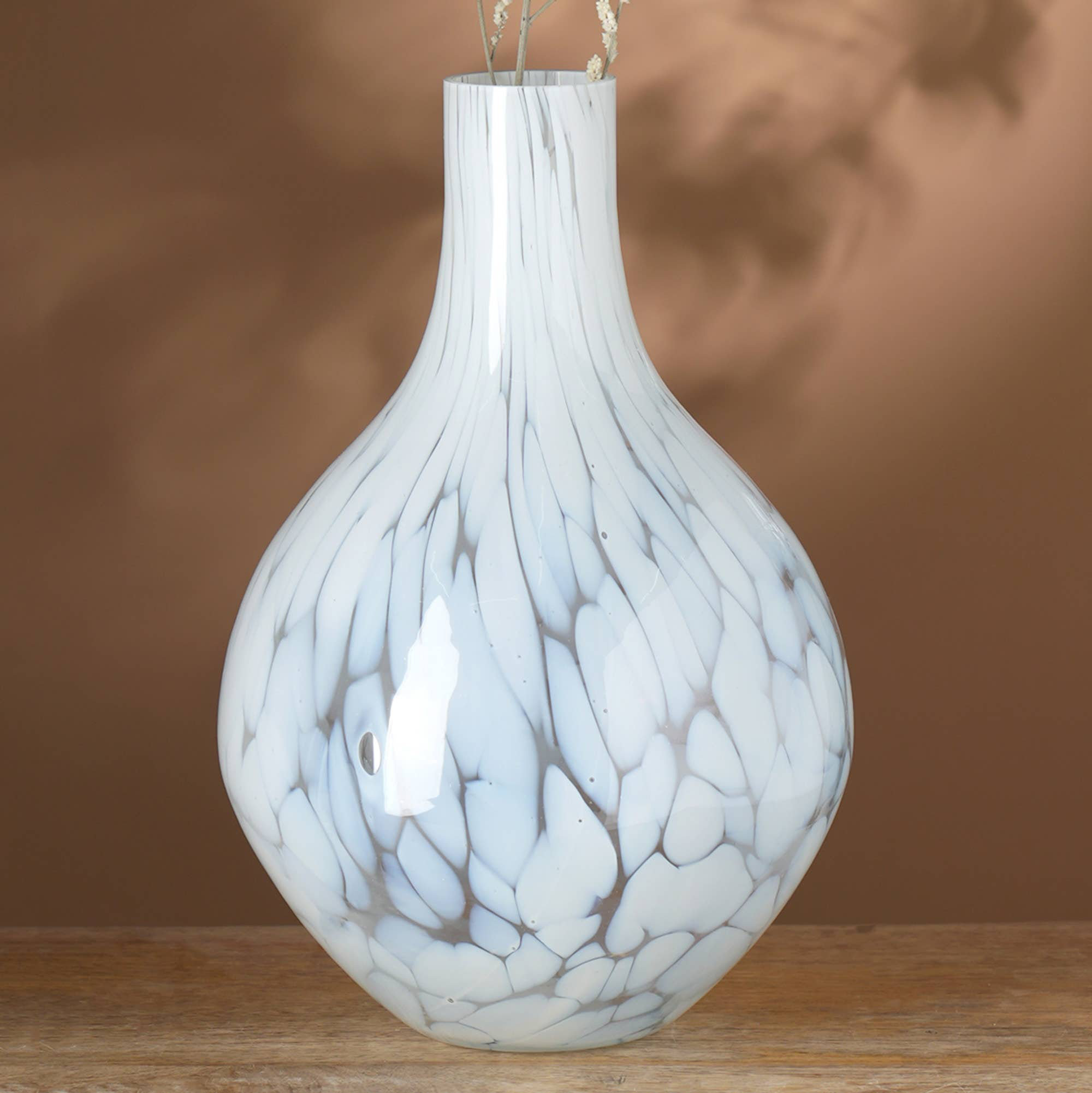Wrought Studio™ Decorative White Splutter Glass Rounded Vase | Wayfair