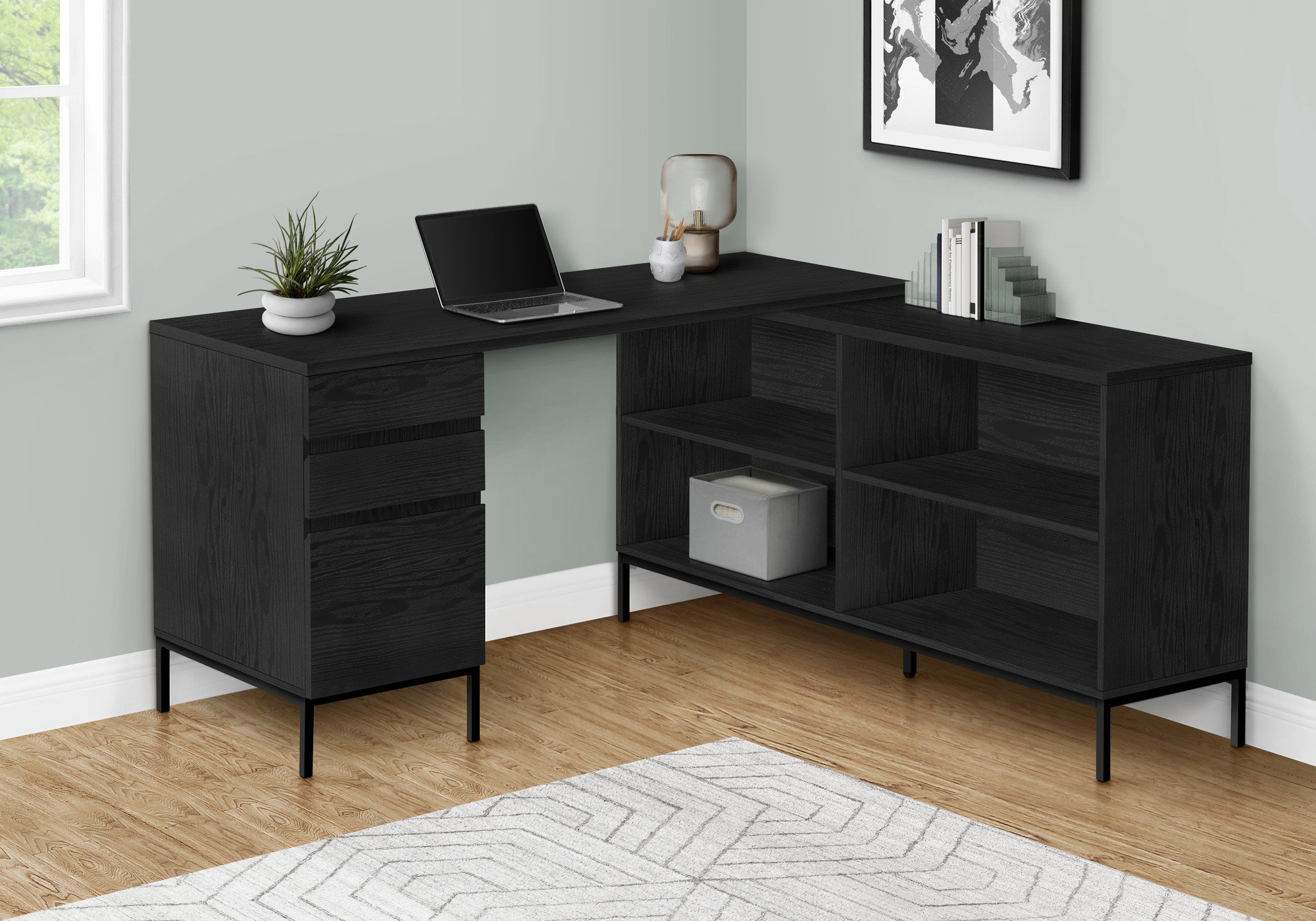Ebern Designs Computer Desk, Home Office, Corner, Storage Drawers, 60"L ...