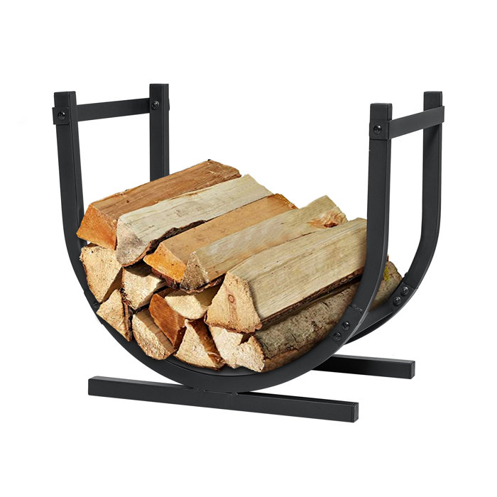 Winston Porter Mihal 19''W Stylish U-shaped Log Rack Black Steel Log ...