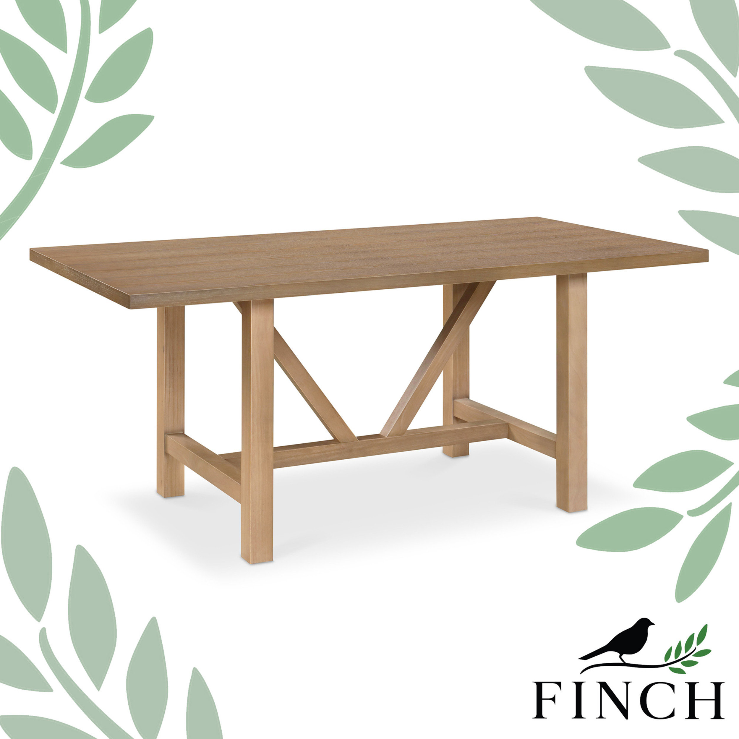 Finch Grant Dining Table, Modern Farmhouse Wood Trestle Base, Breakfast ...