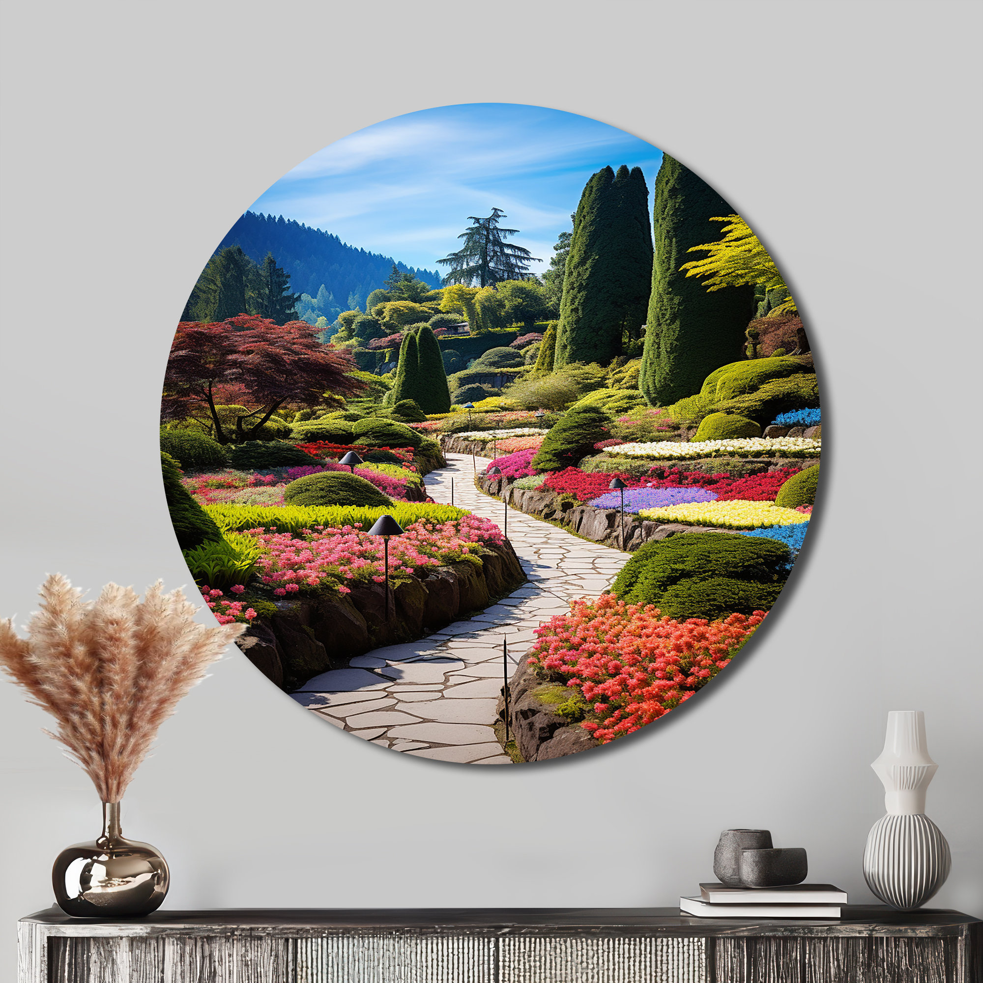 Millwood Pines Canada Butchart Gardens I - Landscapes Round Metal Art ...