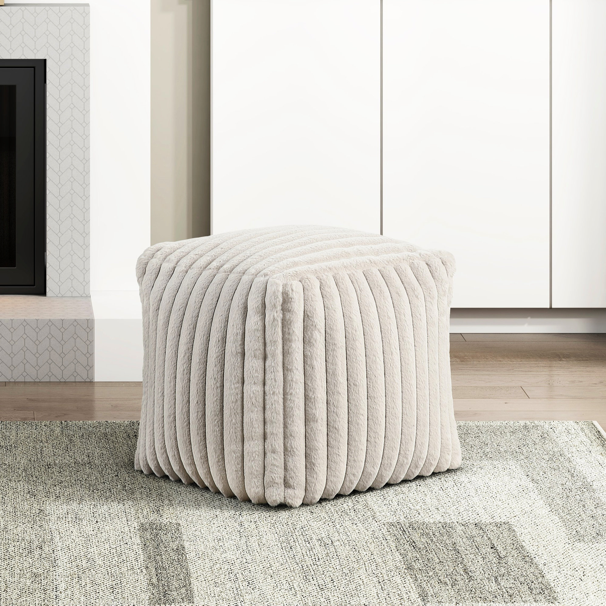 Latitude Run® Square Pouf With Corduroy Cover, Modern Non-Slip Footrest ...