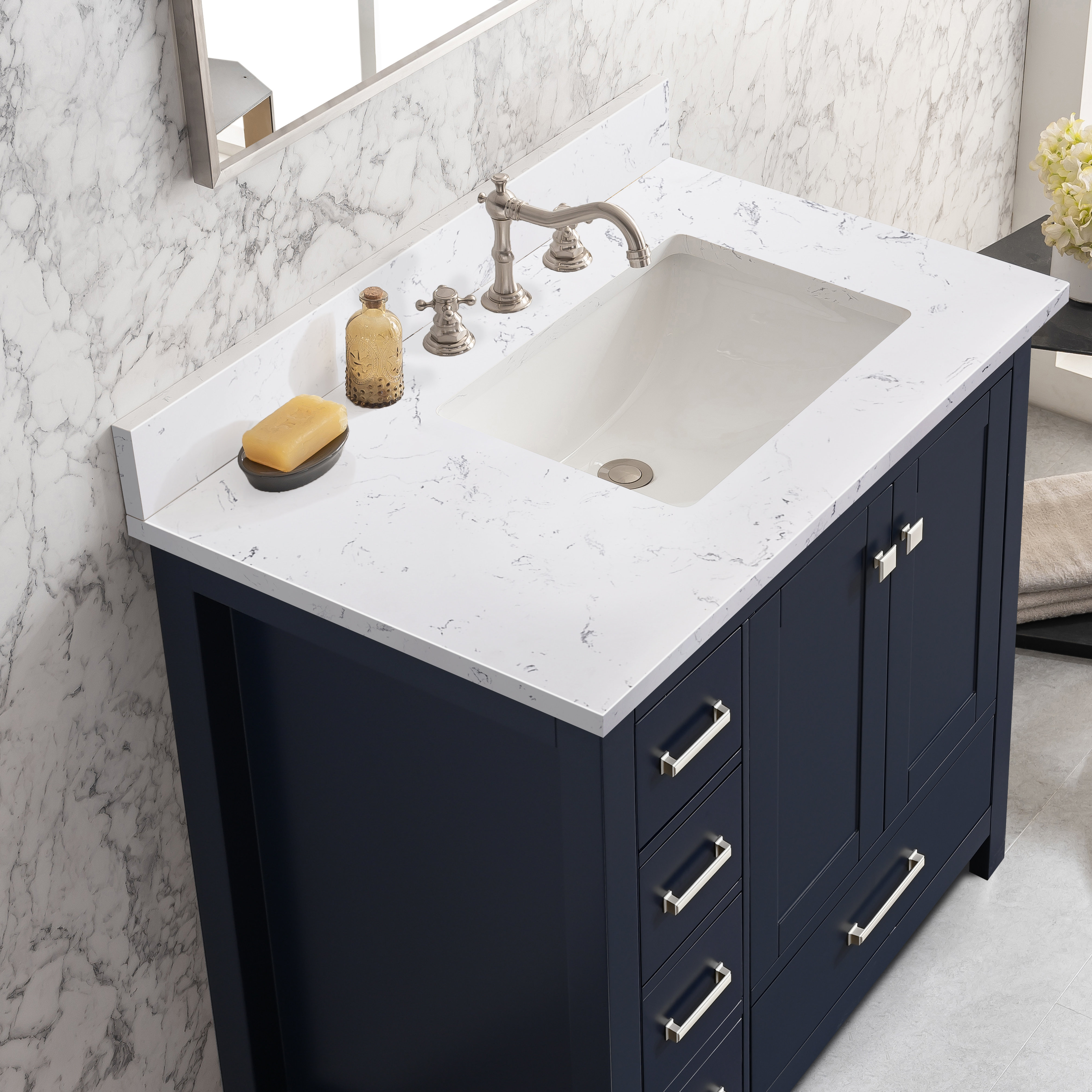 SOUEEUM 36'' Stone Single Vanity Top with Sink and 3 Faucet Holes | Wayfair