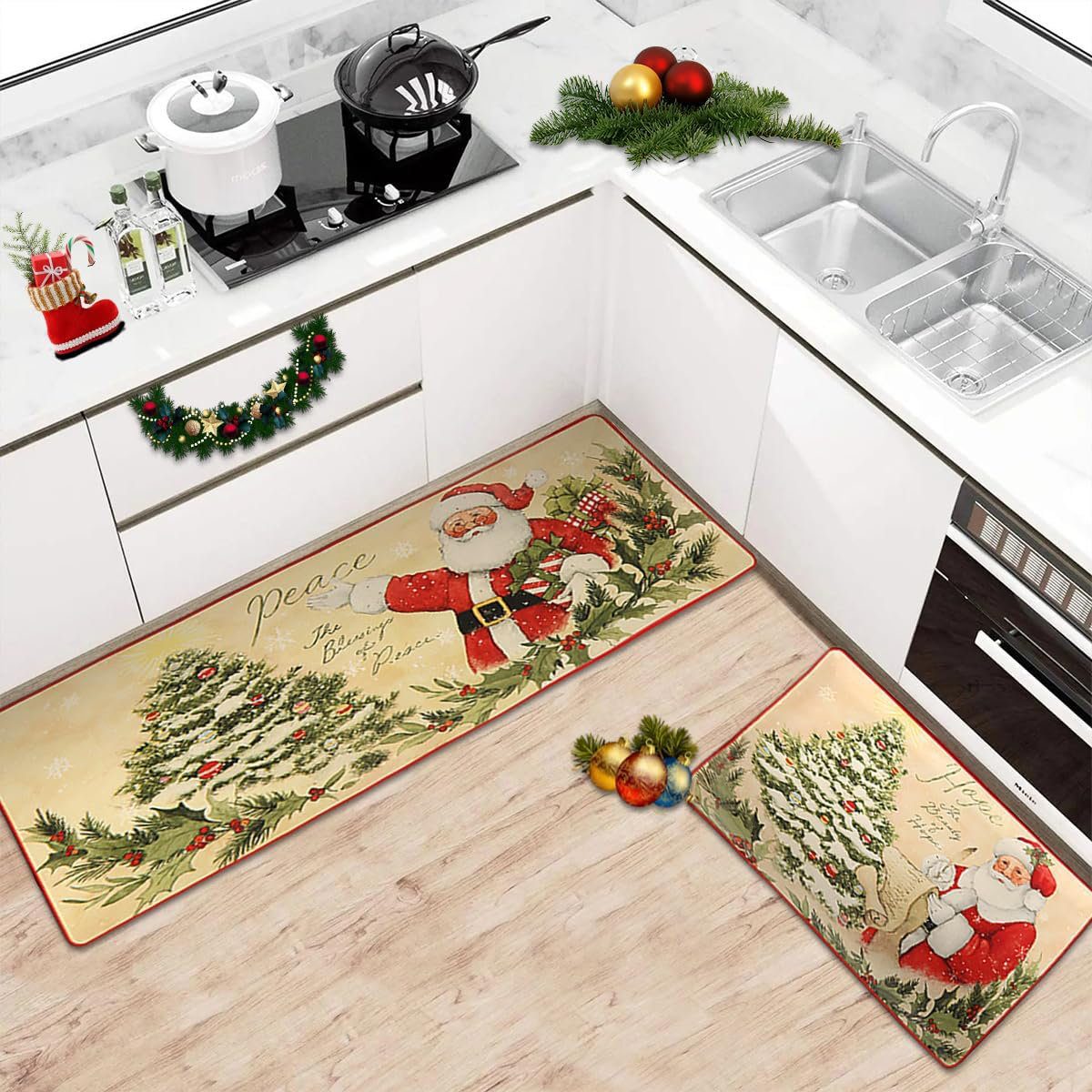 The Holiday Aisle® Christmas Kitchen Rugs Set of 2 Christmas Decoration ...
