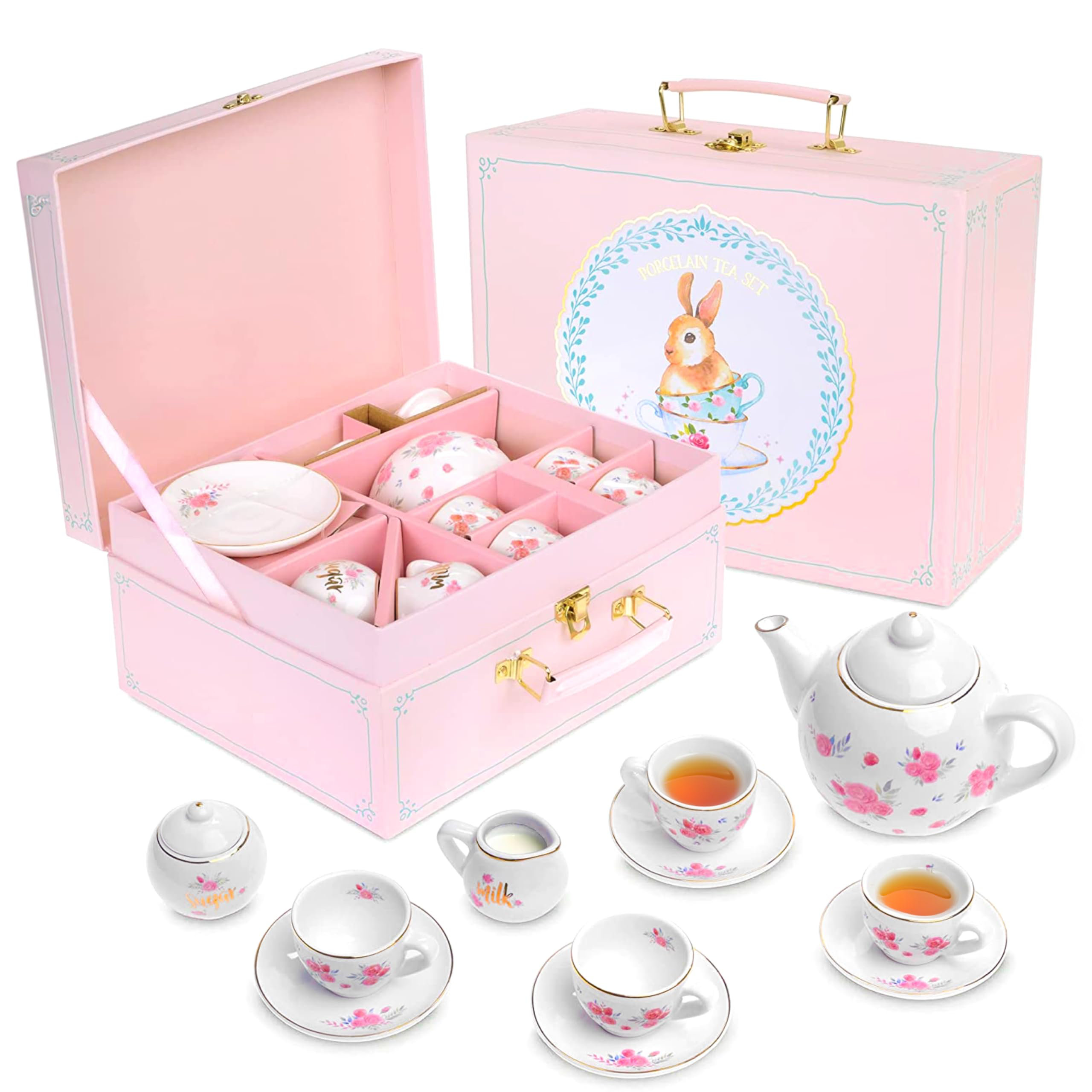 Astoria Grand Porcelain Tea Set Tea Set With Pink Picnic Basket - Real ...