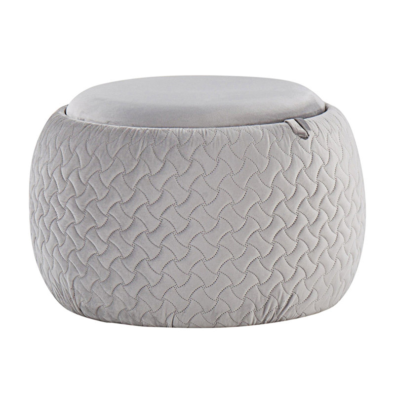 Everly Quinn Tray Pouf Contemporary Ottoman In Natural Wood And Silver ...