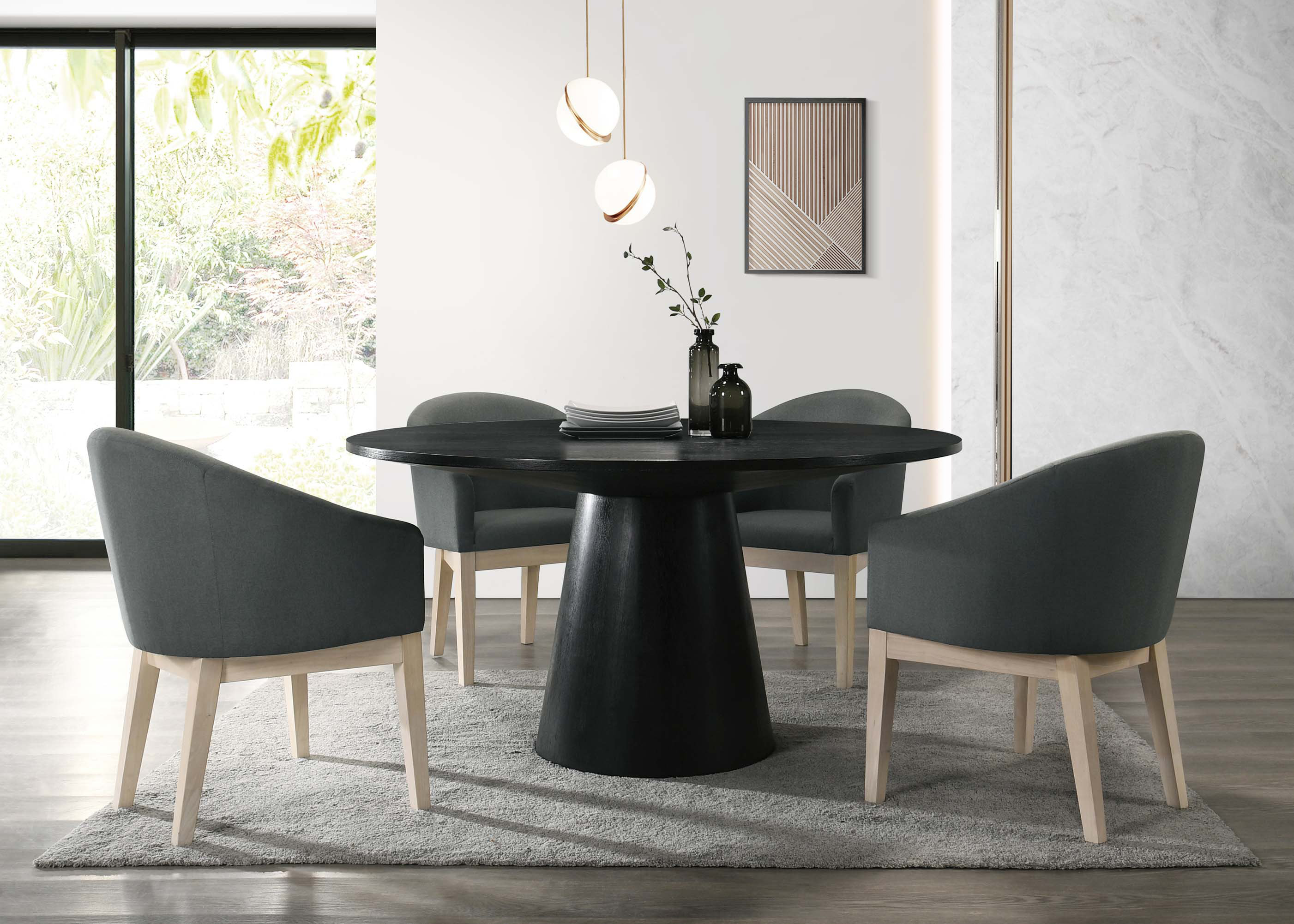 Corrigan Studio Jasper Ebony 5 Piece Round Dining Table Set With ...