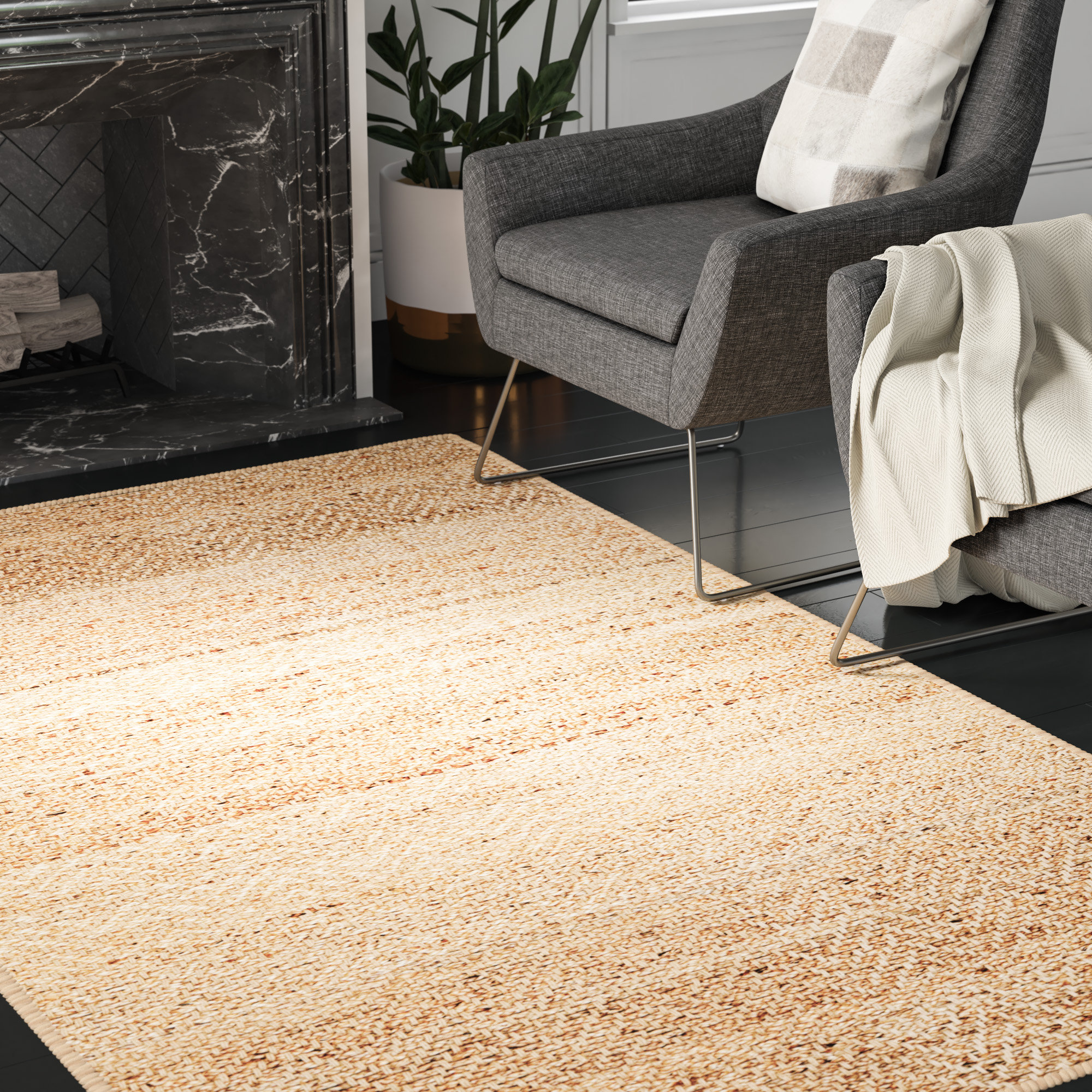 Highland Dunes Borrego Natural Fiber Hand Woven Jute Chevron Rug ...