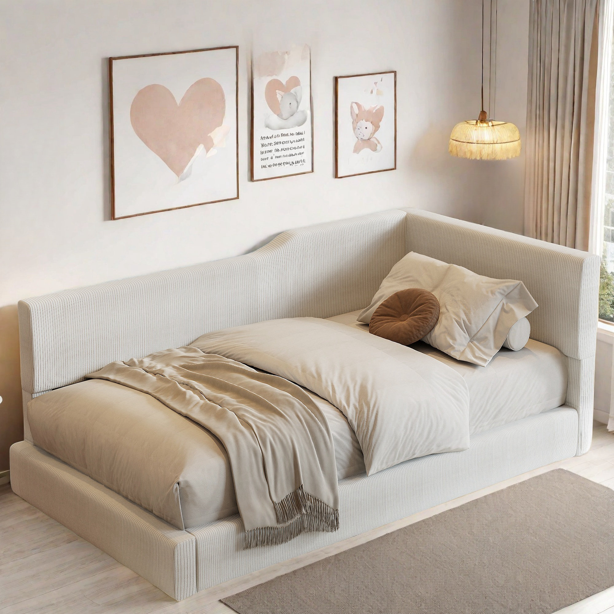 Velvetvanguards Daybed L-shaped Corduroy Daybed With Sturdy ...