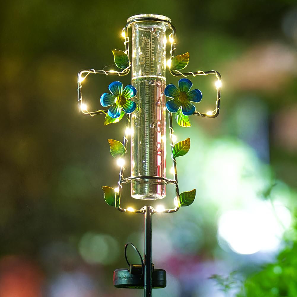 Arlmont & Co. Solar Rain Gauge Outdoor With LED Lights,7” Glass Tube ...