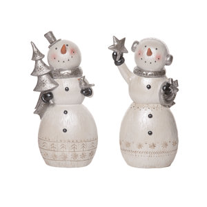 The Holiday Aisle® Large Resin Metallic Snowman Figurine Set of 2 ...