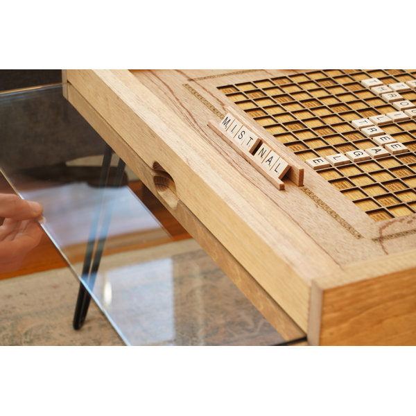 Latitude Run® Sharnetta Rustic Word Game Table with Removable Glass Top ...