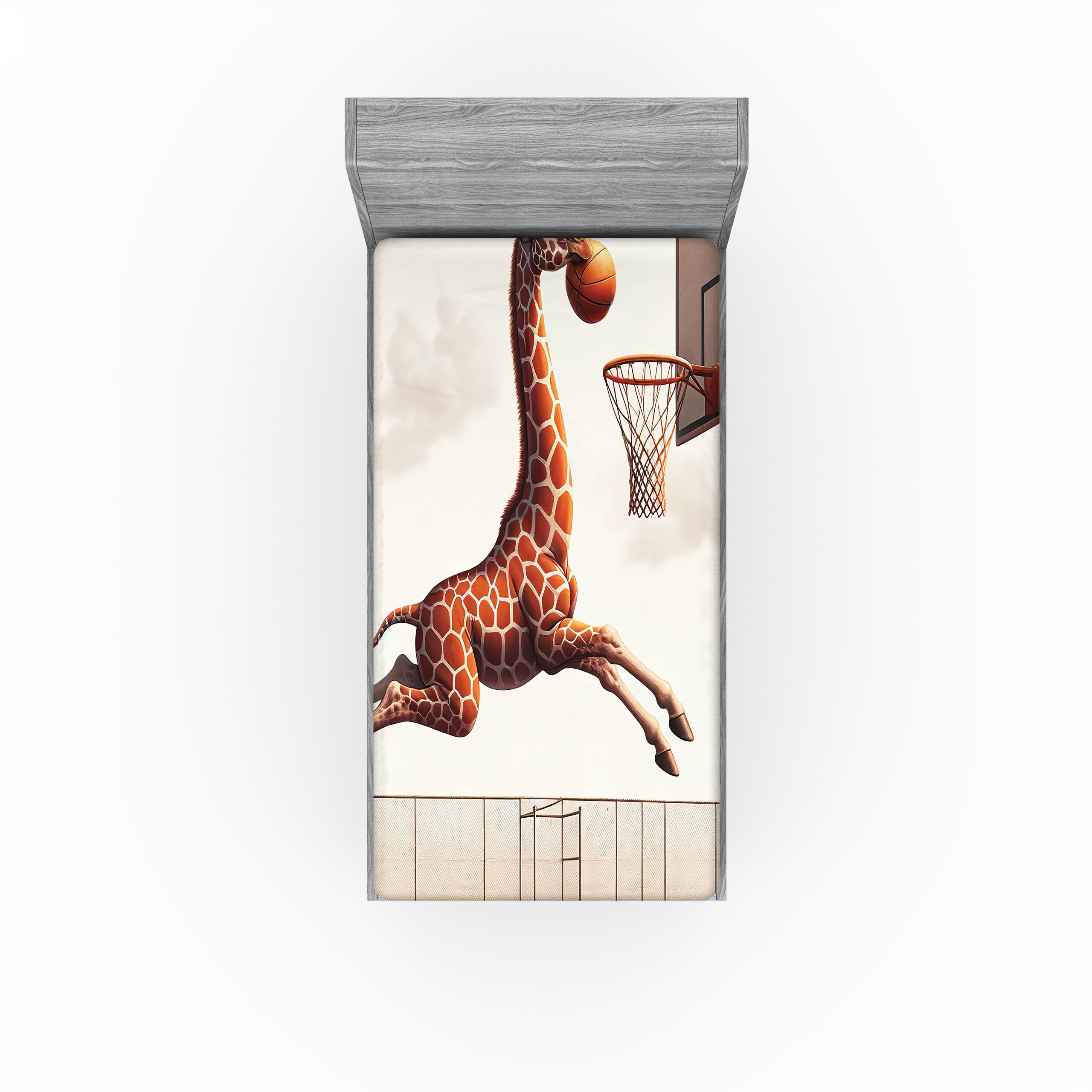 Ambesonne Basketball Fitted Sheet_ Humor Funny Giraffe Dunk_ Cinnamon ...