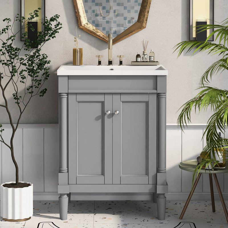 Charlton Home® Denessa 24'' Single Bathroom Vanity with Resin Top | Wayfair