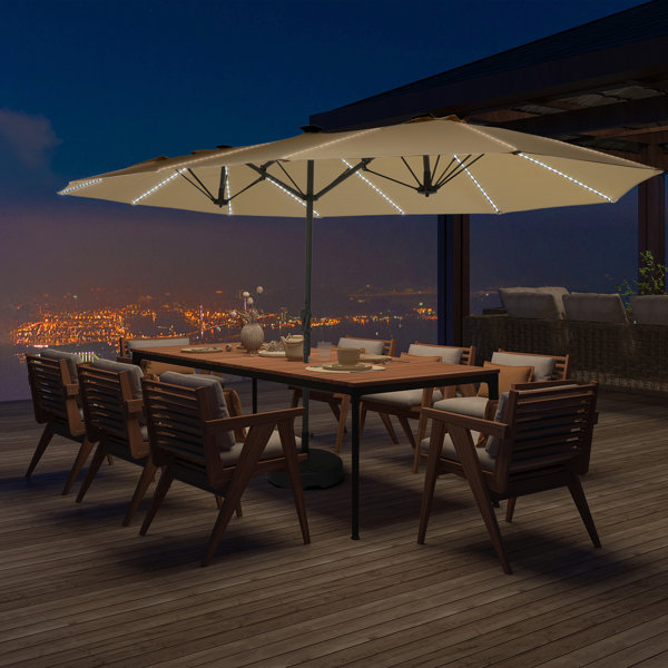 Arlmont & Co. Nyele 180'' x 108'' Rectangular Lighted Market Umbrella ...