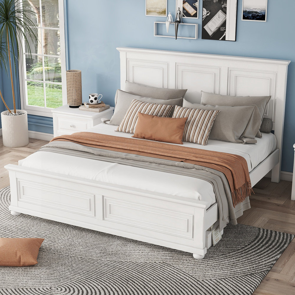 Alcott Hill® Elegant Pinewood Bed with Tall Headboard Footboard and ...