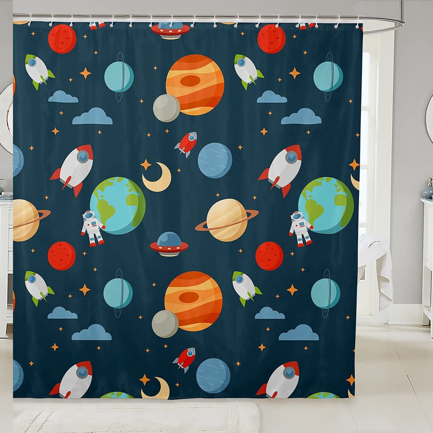 Mason & Marbles Galactic Adventure Kids Shower Curtain - Astronaut ...