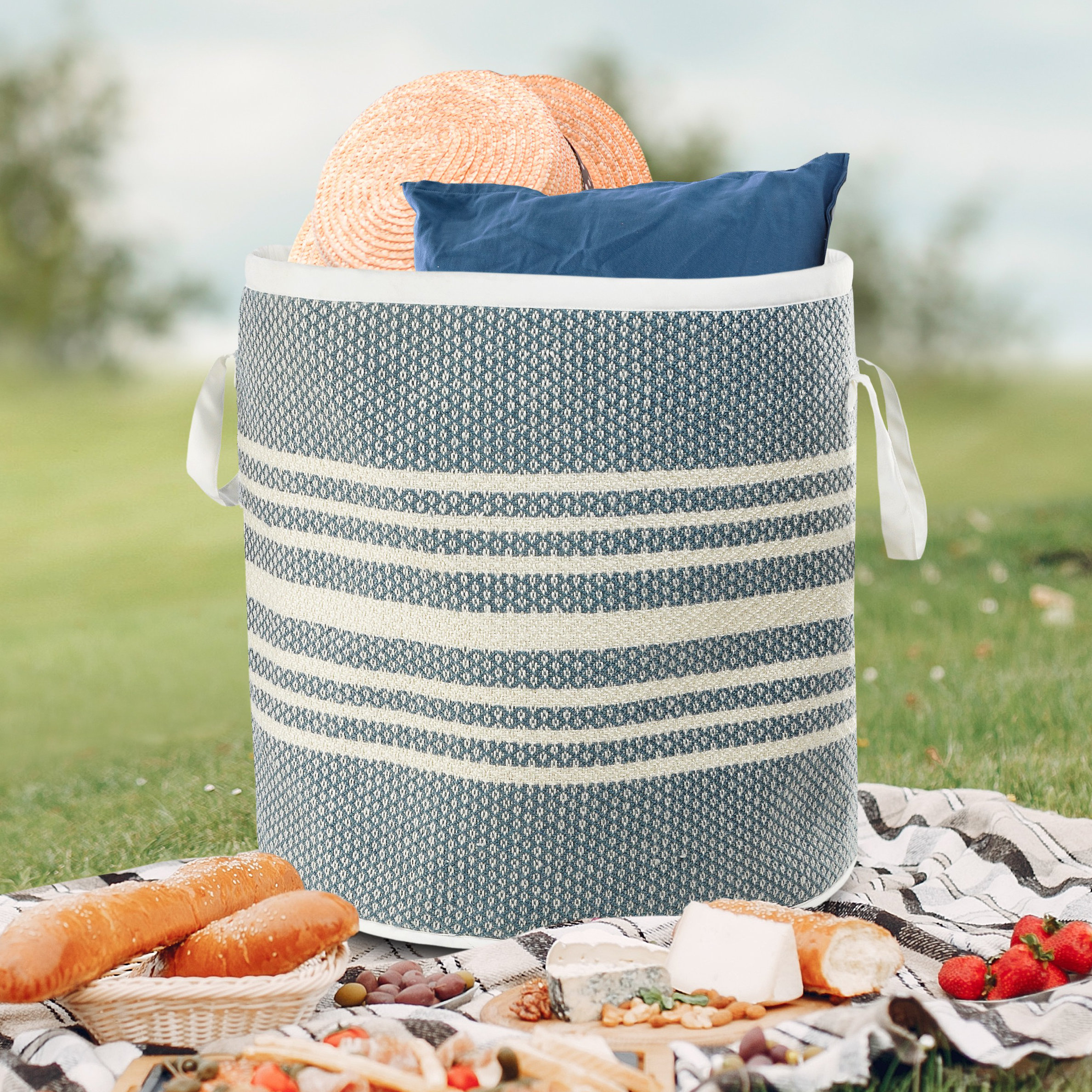 Gracie Oaks Simple Stripe Indoor Outdoor Fabric Hamper Basket | Wayfair