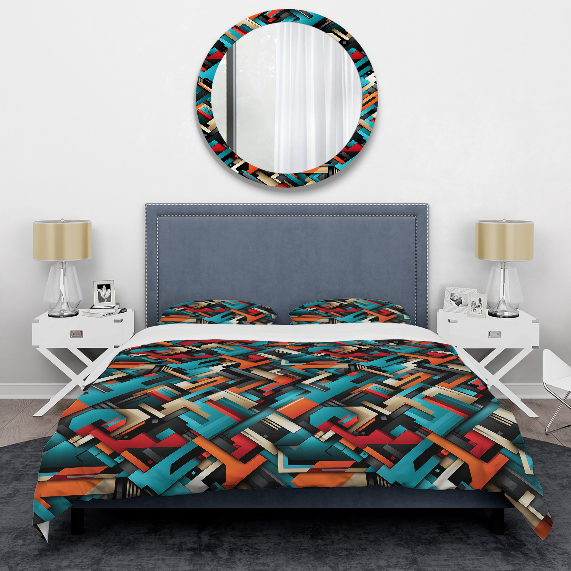 Design Art Blue Matrix Geometric Reflections I - Geometric Duvet Cover ...
