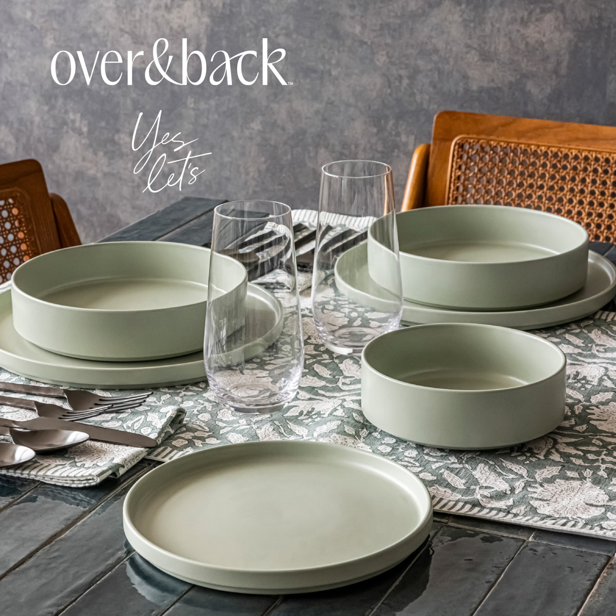 over&back Stackable 16-Piece Semi Hand-Finished Stoneware Dinnerware ...