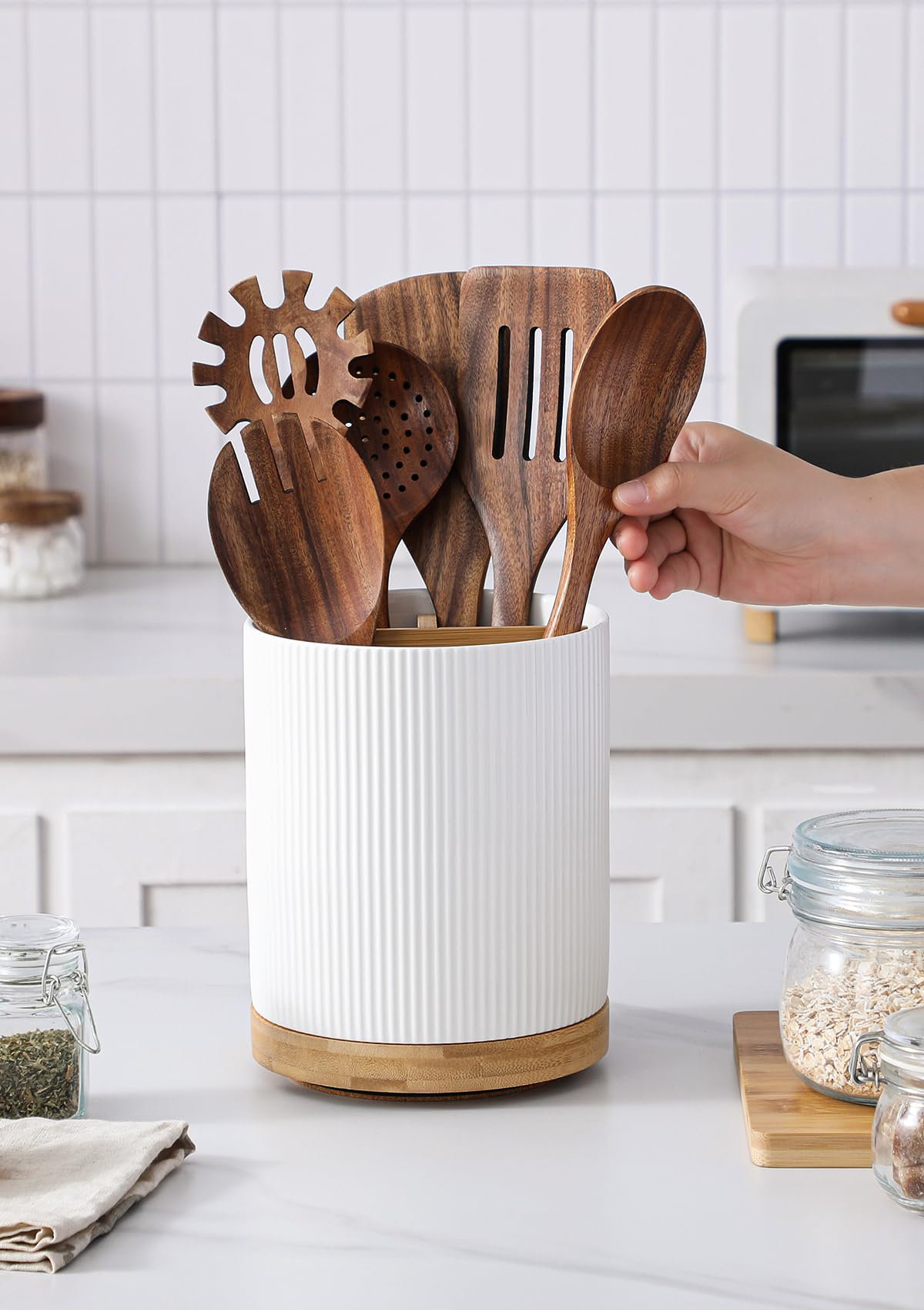 Prep & Savour 3 Compartment Utensil Holder, Extra Large Utensil Crock ...