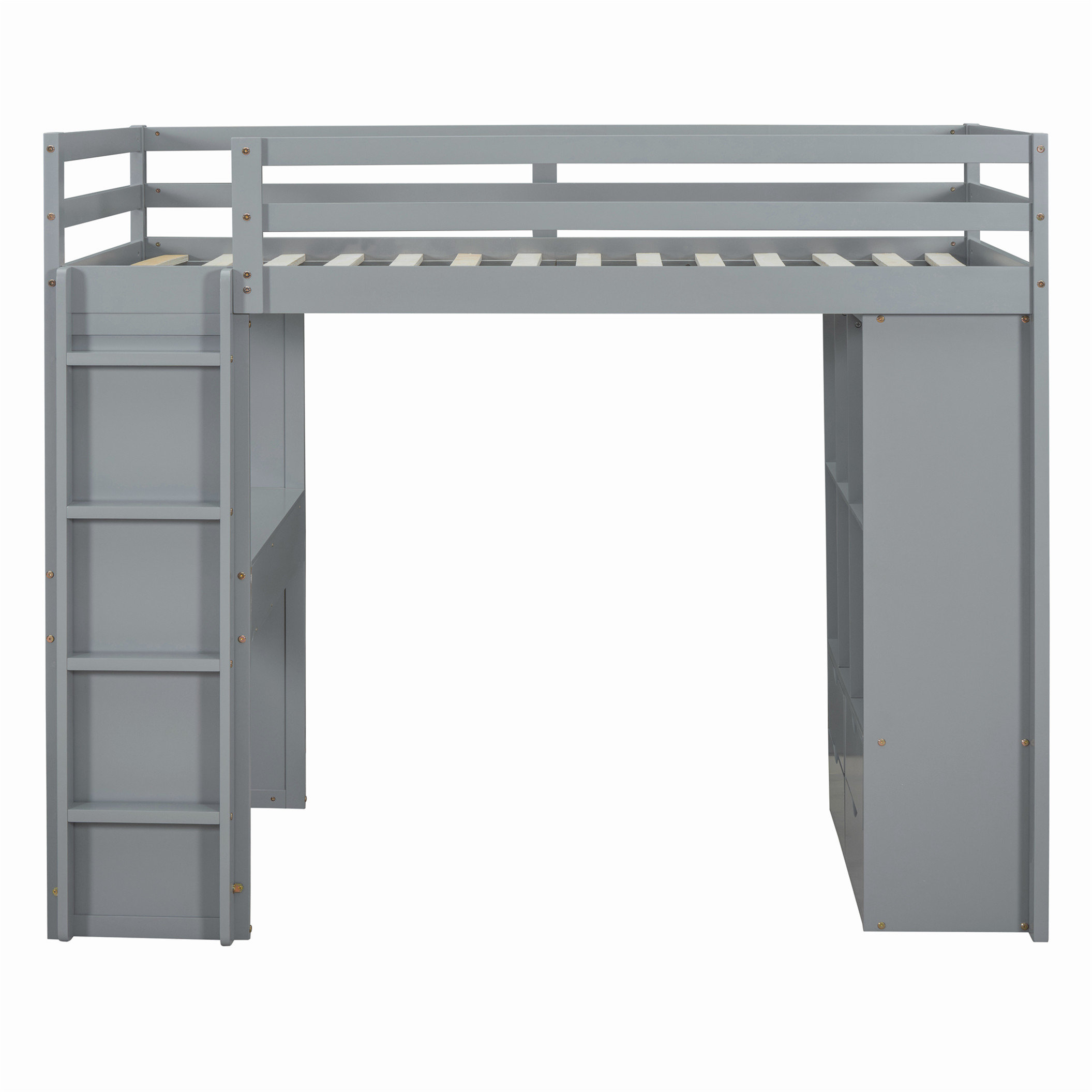 Harriet Bee Kinsli Versatile Loft Bed with Desk, Shelves and LED Light ...