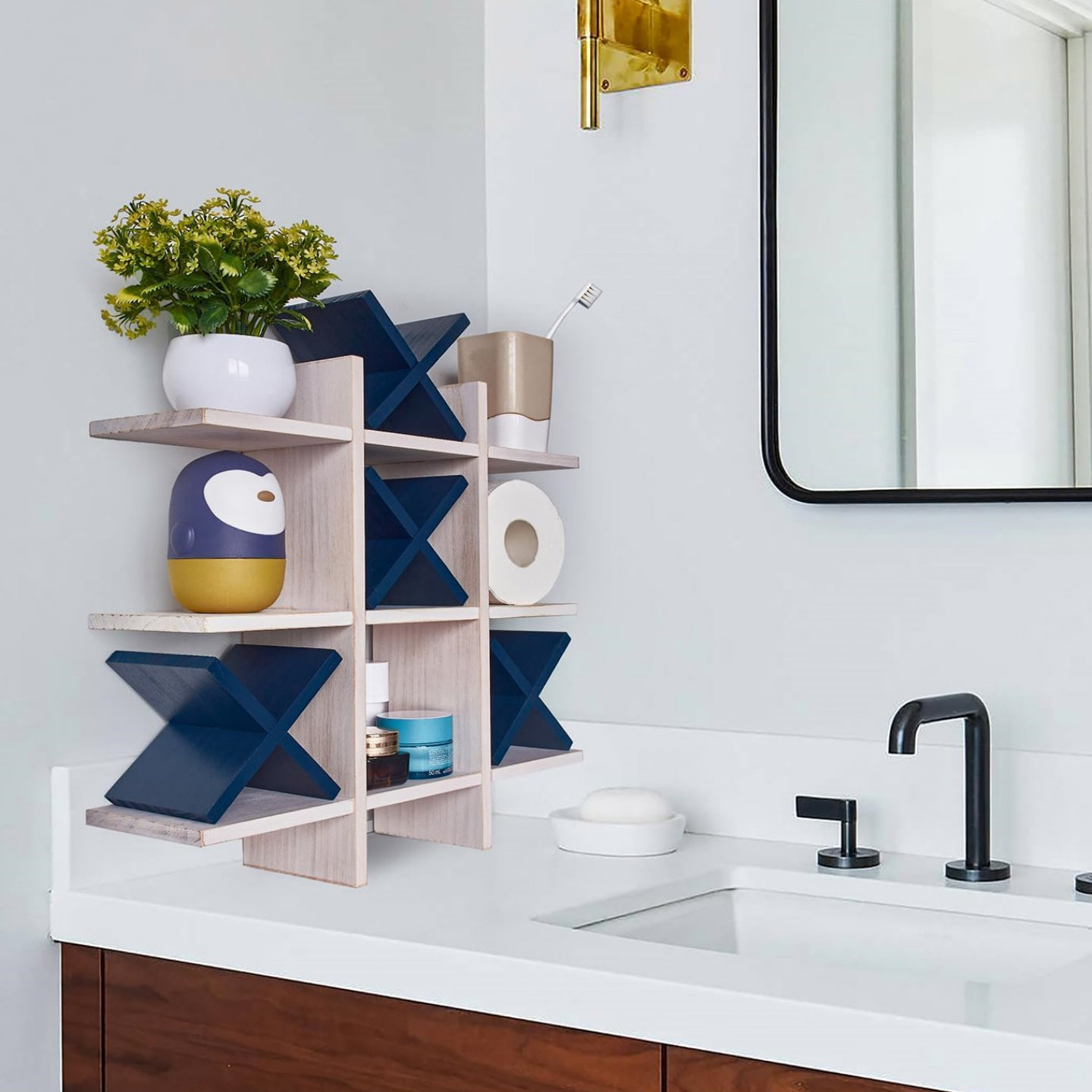 ZENMIT Tic Tac Toe Toilet Paper Holder Stand with 4pcs Wooden X ...