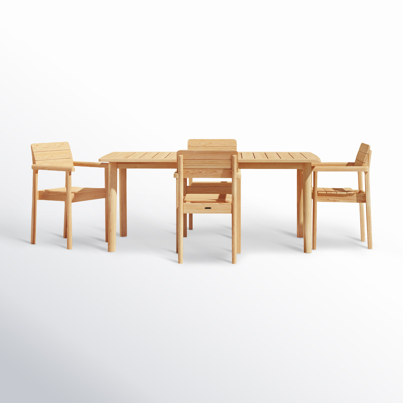AllModern Sigrid 5-Piece Rectangular Teak Table Outdoor Dining Set With Stacking Armchairs | Wayfair