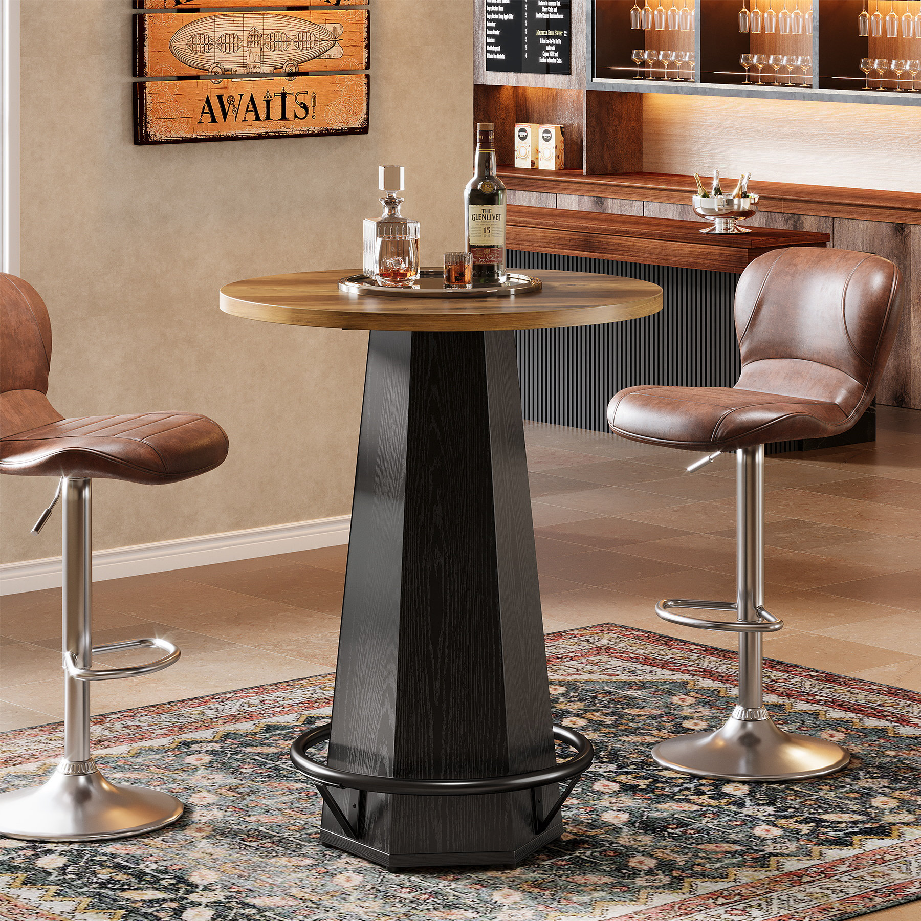 Ebern Designs 39.4" H Round Bar Table, Wood Bistro Cocktail Table with ...