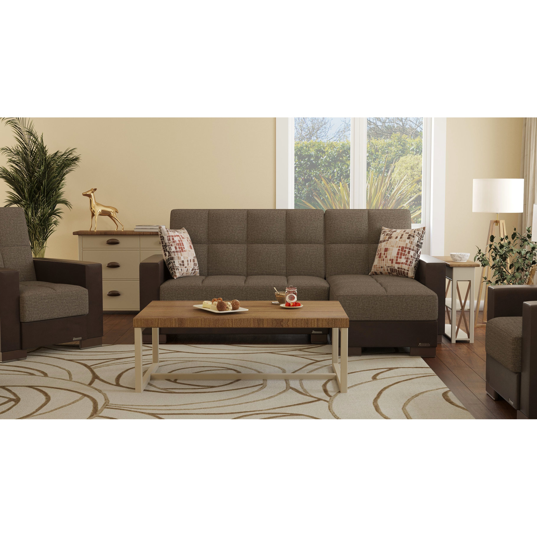 Hokku Designs Collection Upholstered 3 - Seat Convertible Chaise Lounge ...