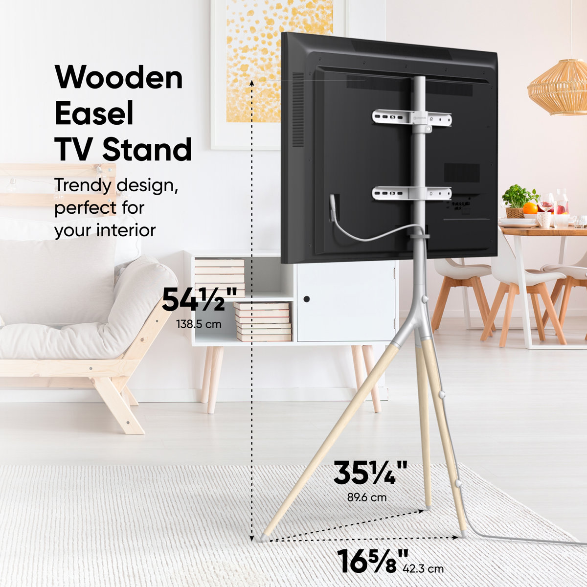 ONKRON Tripod TV Stand Wood for TVs up to 65" and 77 lbs, Swivel Floor ...