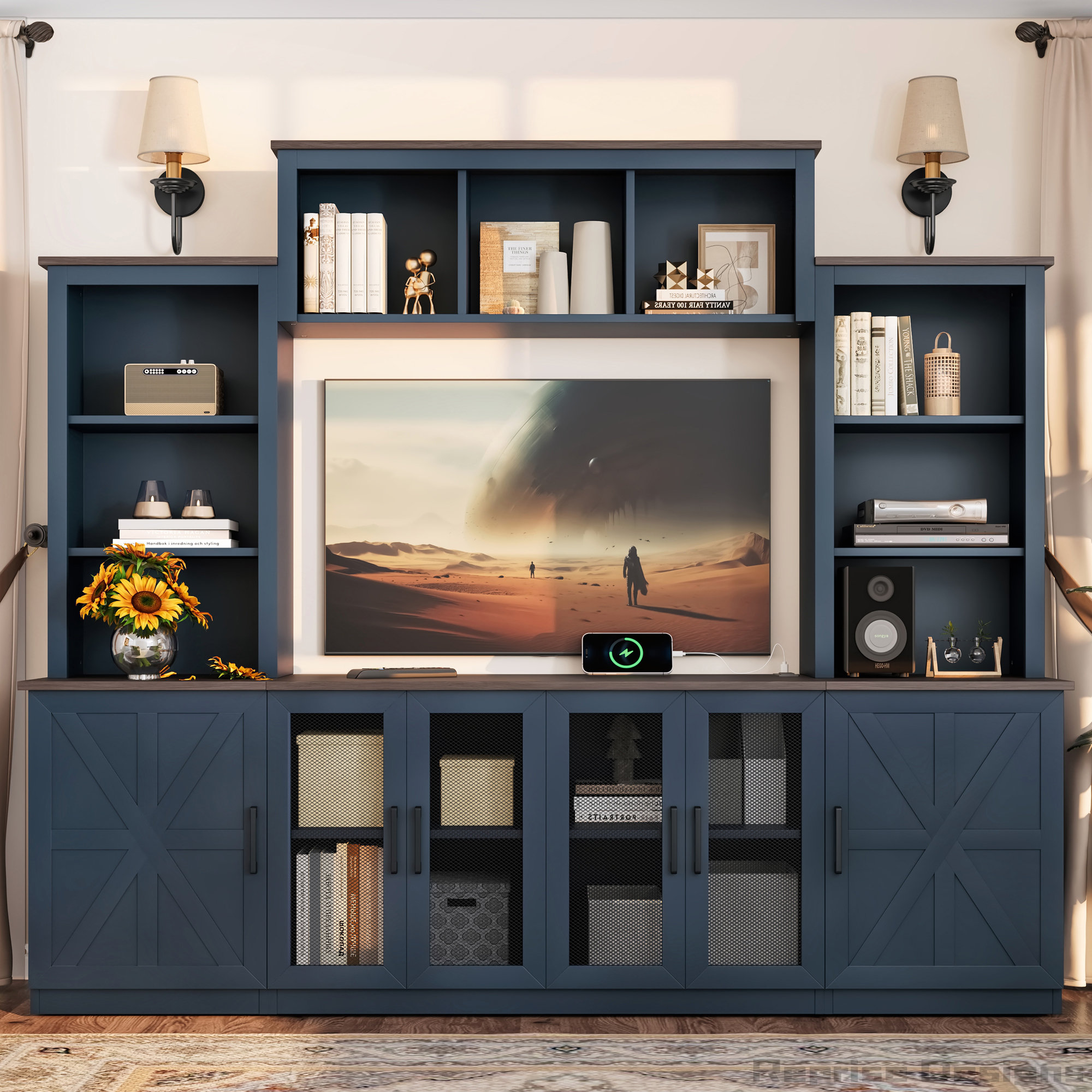 Latitude Run® Wall Unit Entertainment Center with Charging Station and ...