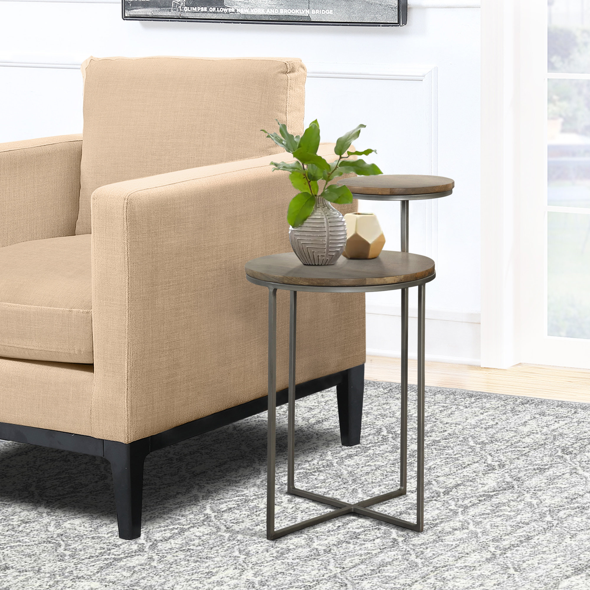 CDecor Home Furnishings Oracle Natural and Gunmetal 2-Tier Accent Table ...