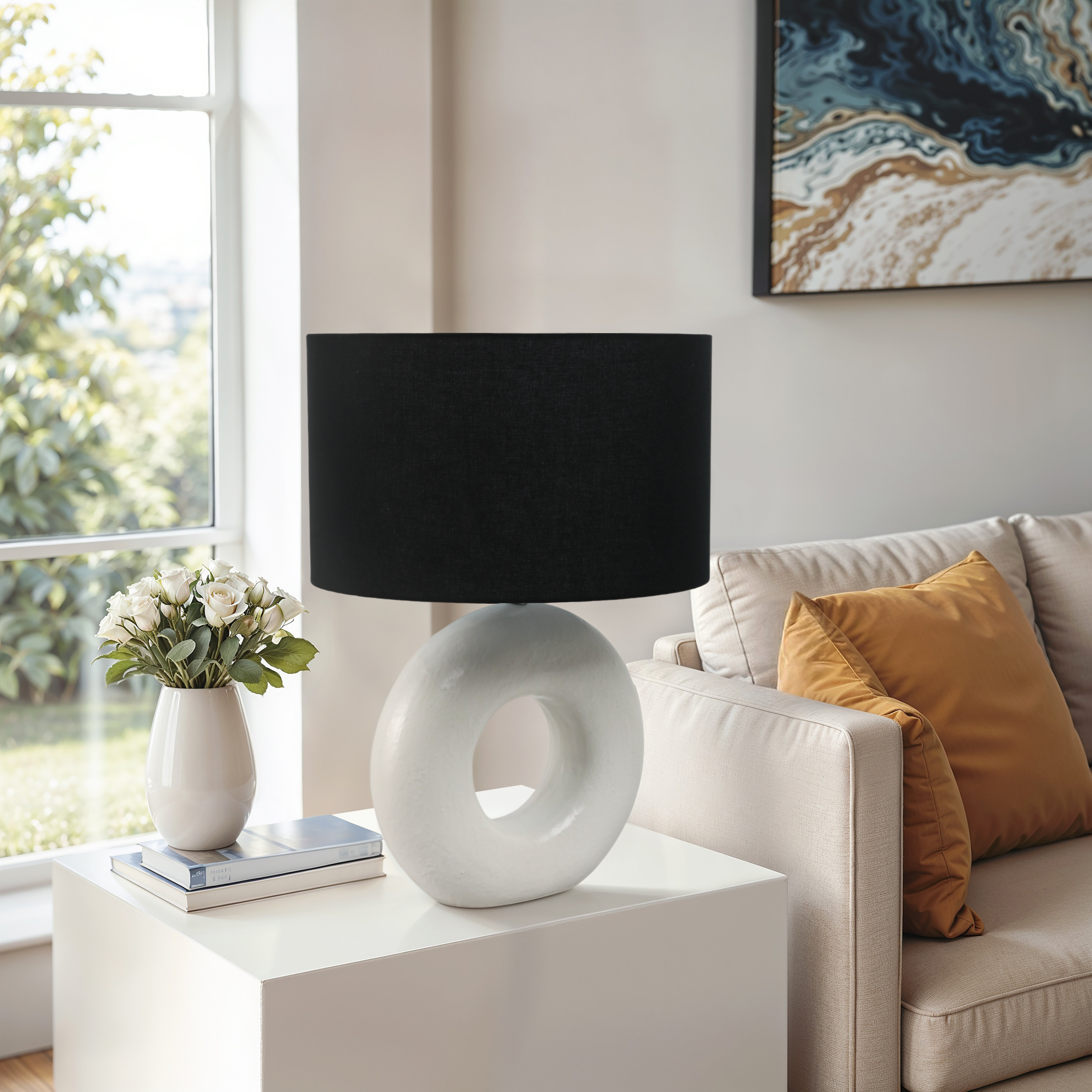 Ivy Bronx 26" Textured Round Ceramic Table Lamp In White | Wayfair