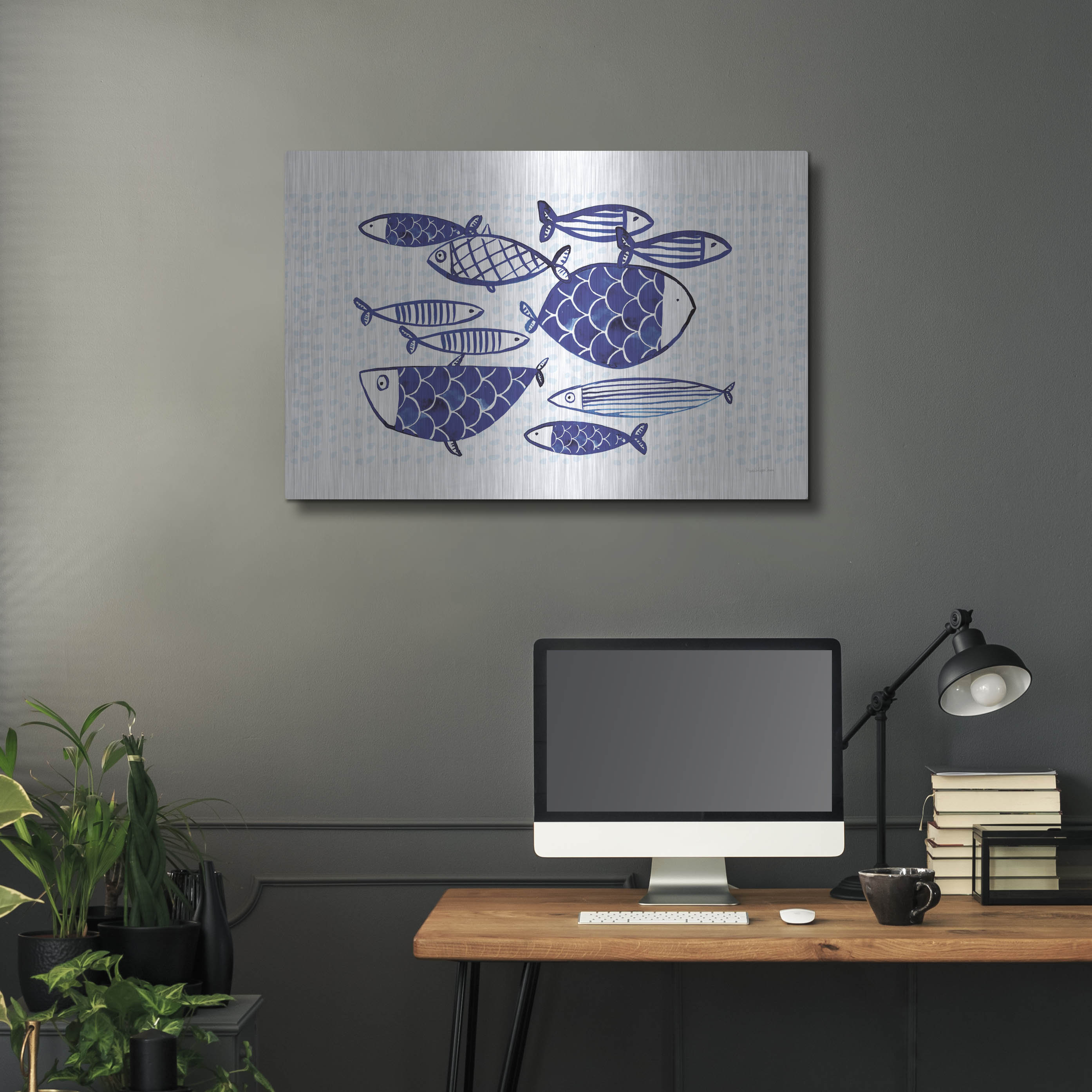 Latitude Run® 'Blue Fish 4' by Mercedes Lopez Charro Metal Wall Art ...