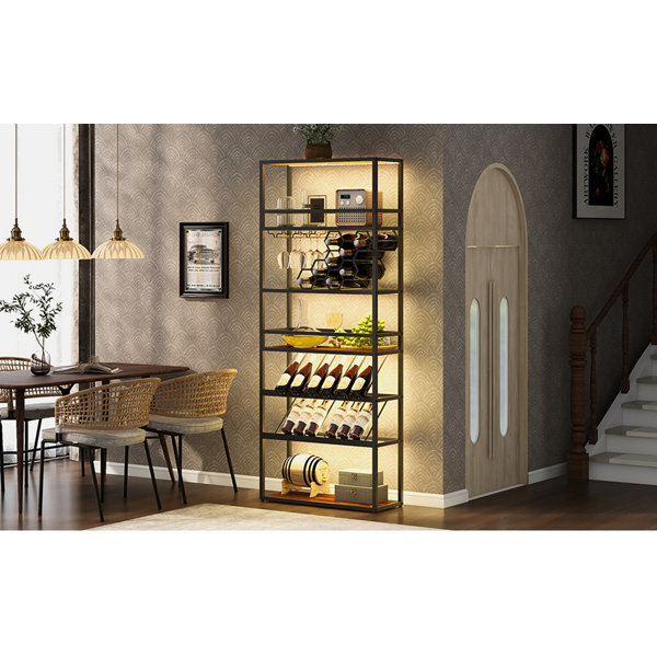 Everly Quinn LED Tall LED Tall Wine Rack Freestanding Floor, 7-Tier ...