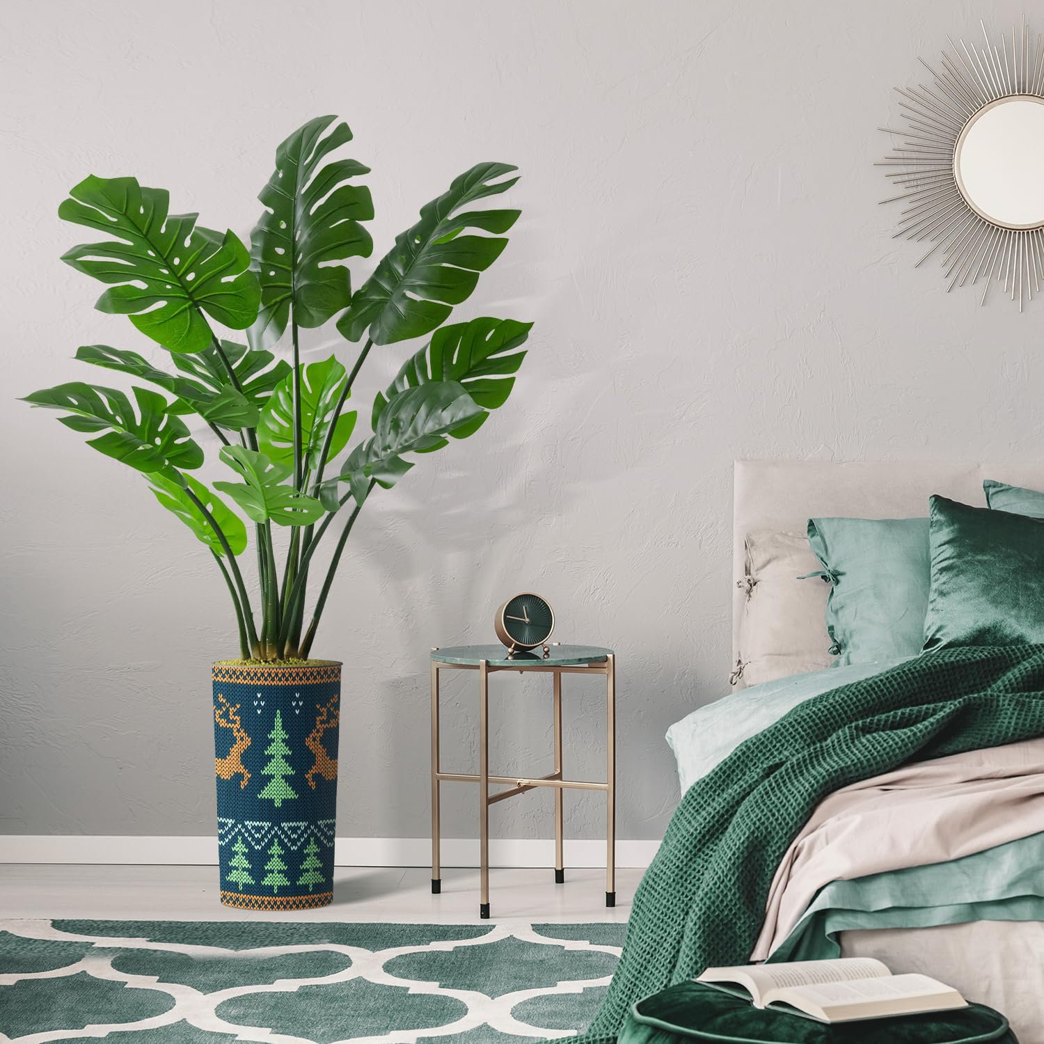 SIGNLEADER Artificial Tree In Modern Planter, Fake Monstera Silk Tree ...