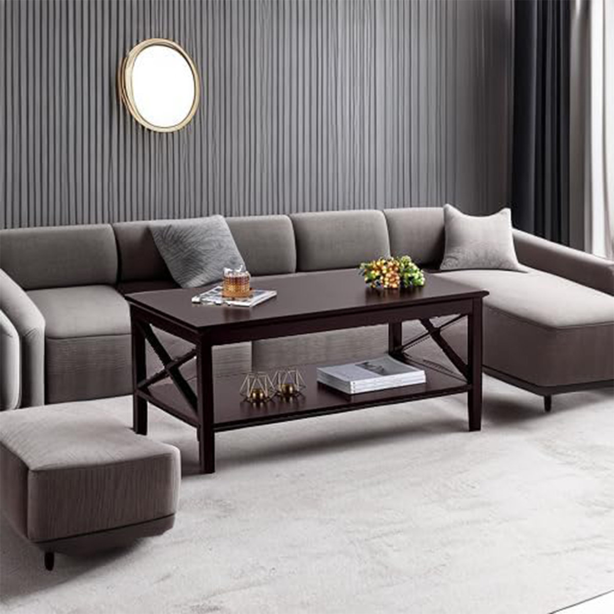 George Oliver Coffee Table with Thicker Legs, Espresso Wood Coffee Table with Storage for Living ...