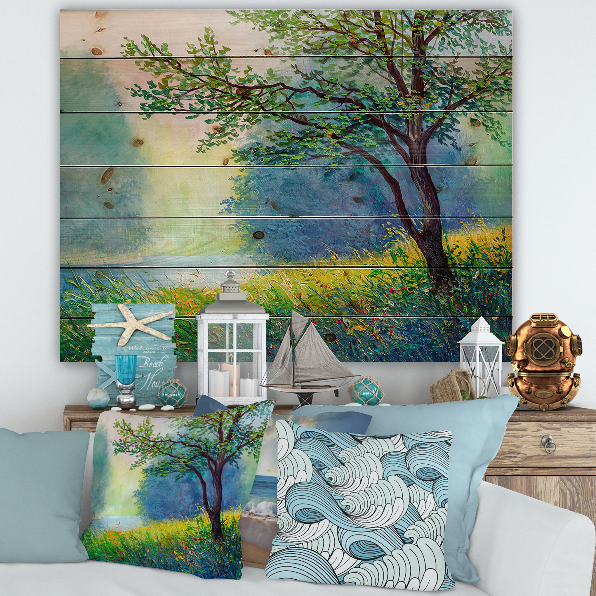 East Urban Home Summer Forest With River And Waterfall - Traditional ...