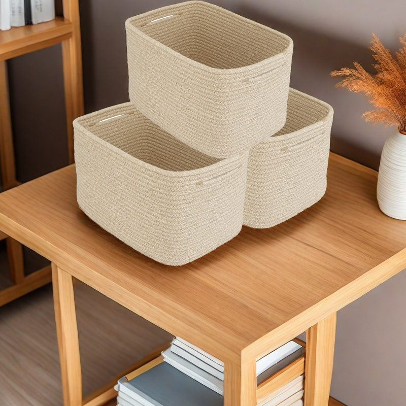 Beachcrest Home™ Rope Storage Basket For Organizing Shelves Rectangle ...
