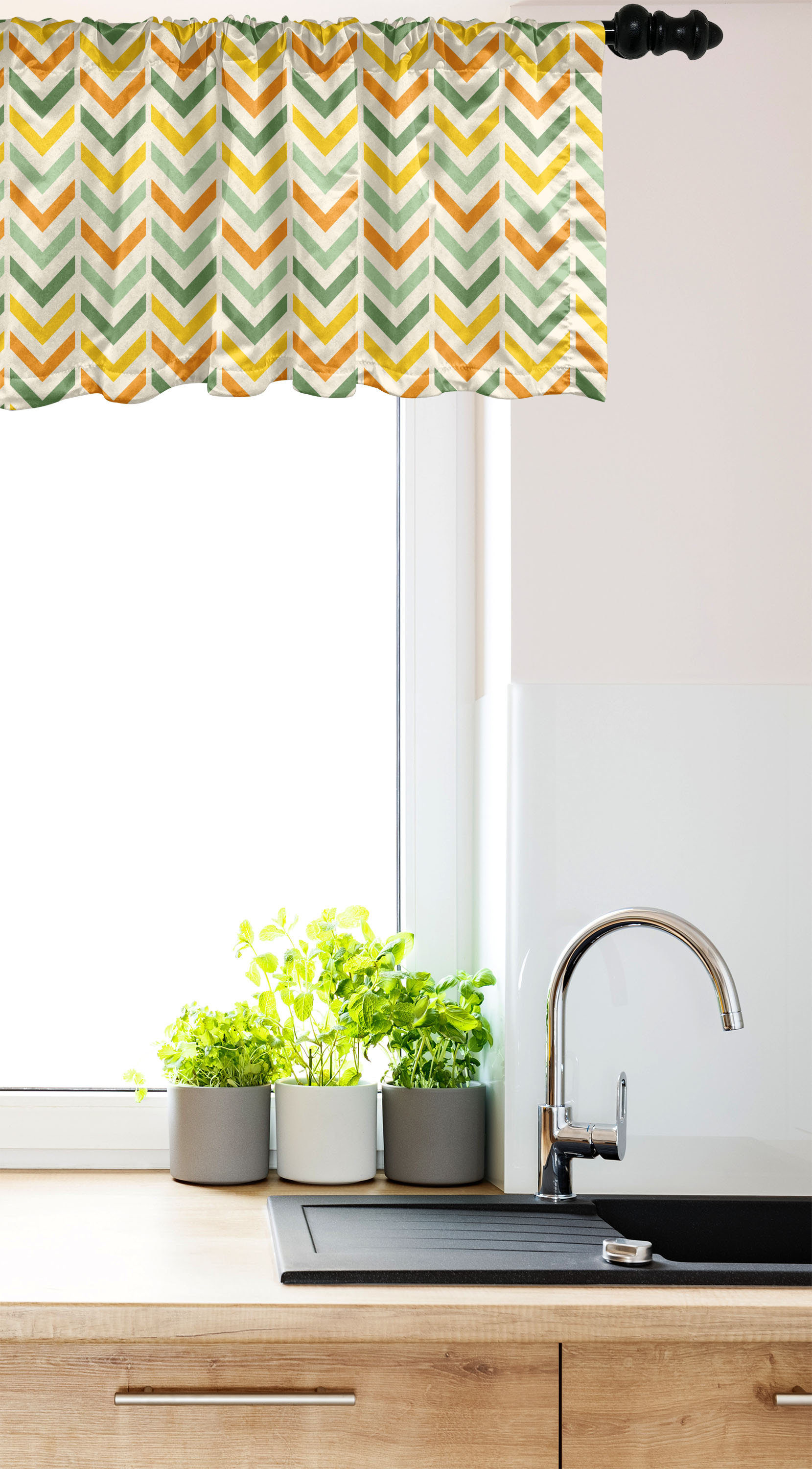 Ambesonne Chevron Valance Pack of 2 Retro Zigzags Vertical Green Yellow ...