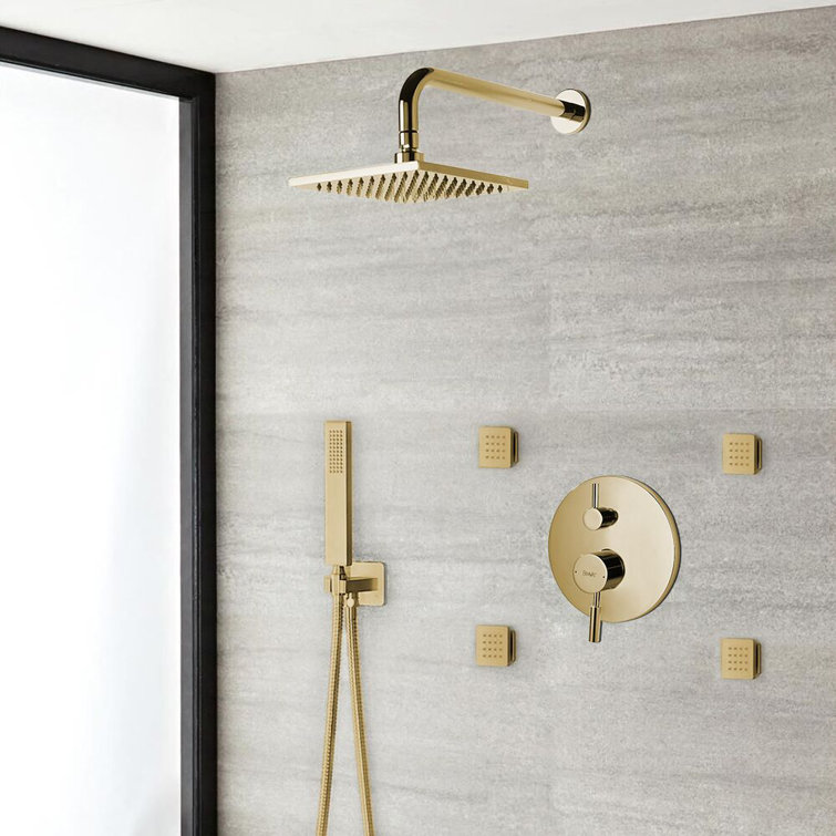 FontanaShowers Bravat Fontana Brushed Gold Wall Mounted Square Shower ...