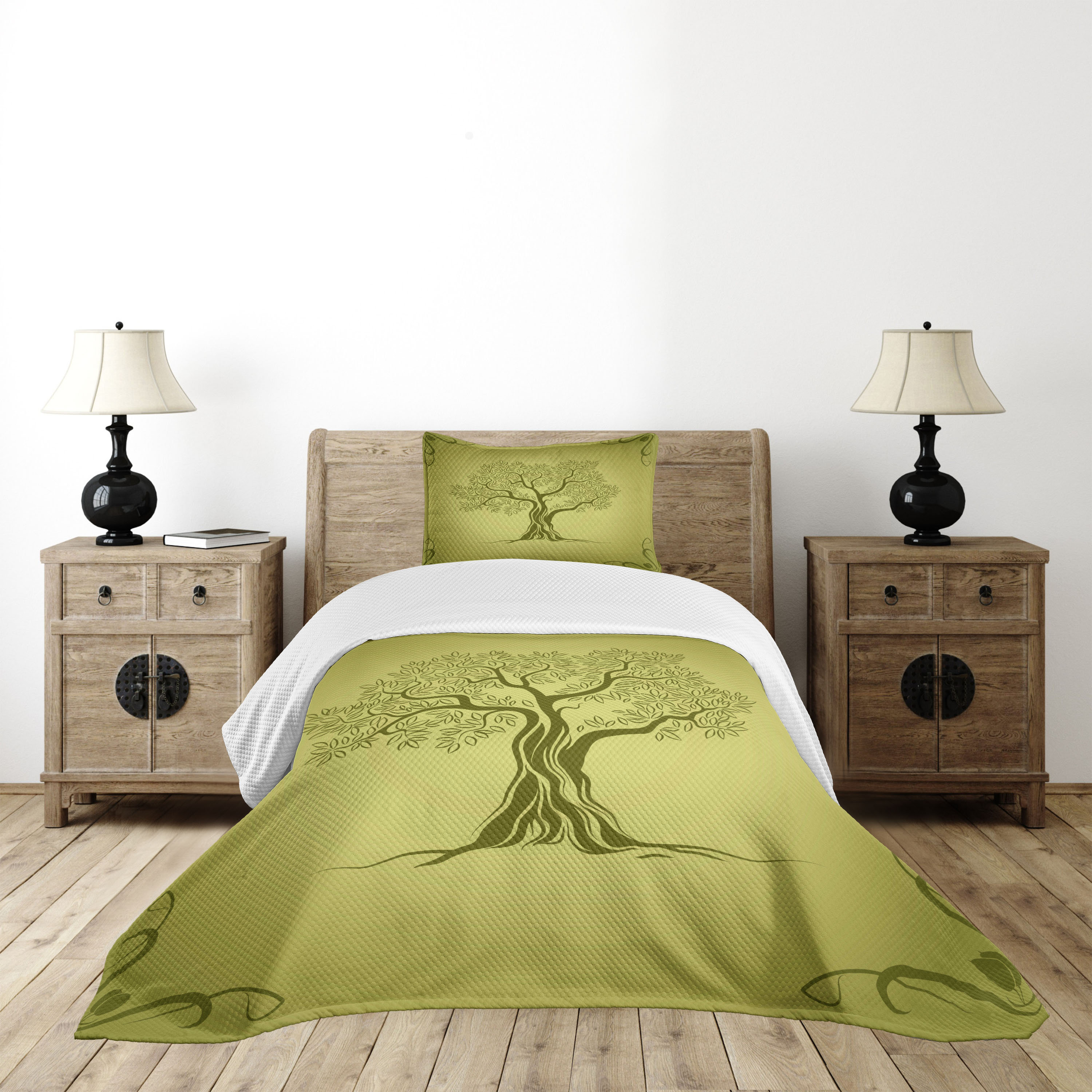 Ambesonne Olive Green Bedspread Set Olive Tree Pattern Olive Green ...