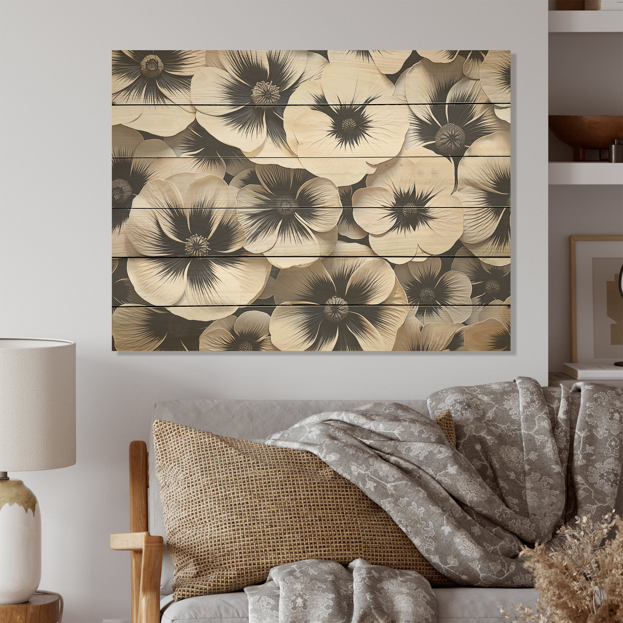 Winston Porter White And Back Pansy Harmony I - Pansies Wood Art On Natural Pine Wood | Wayfair